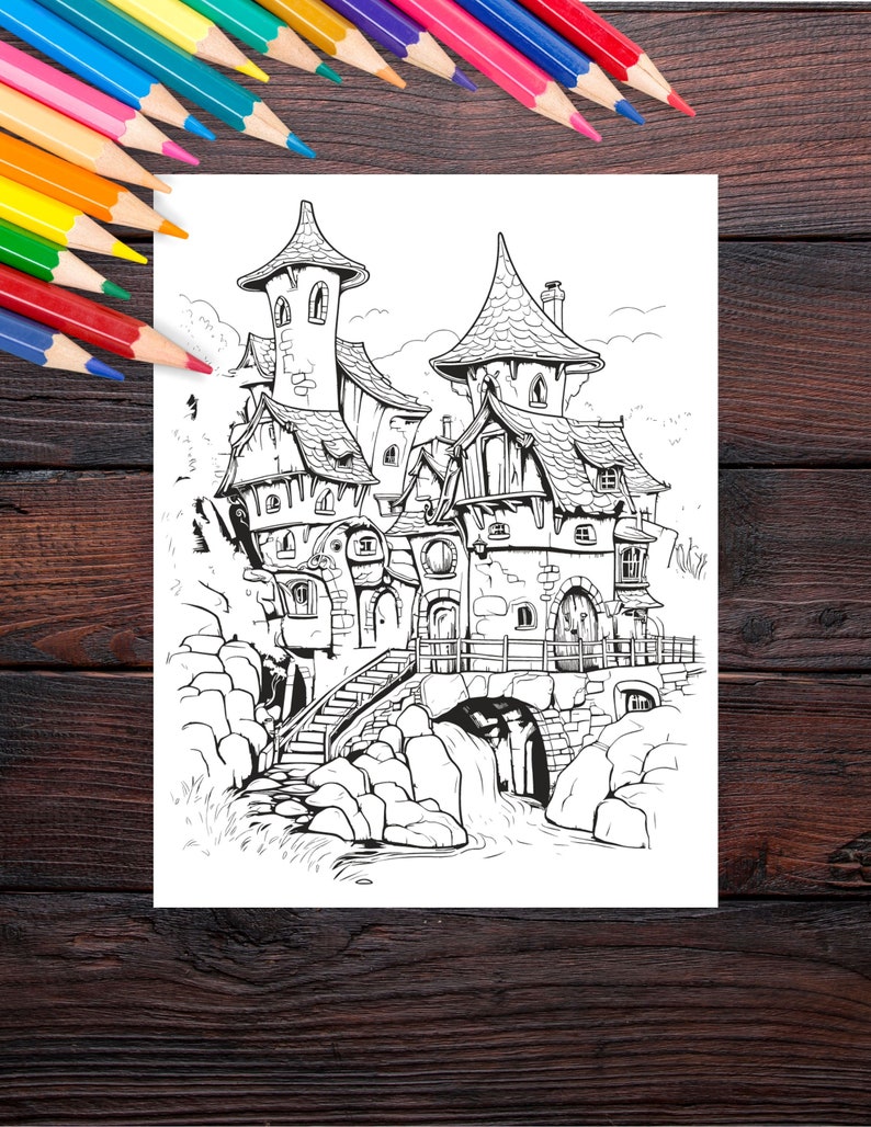 Whimsical Fairy House Coloring Pages Digital Printable - Etsy