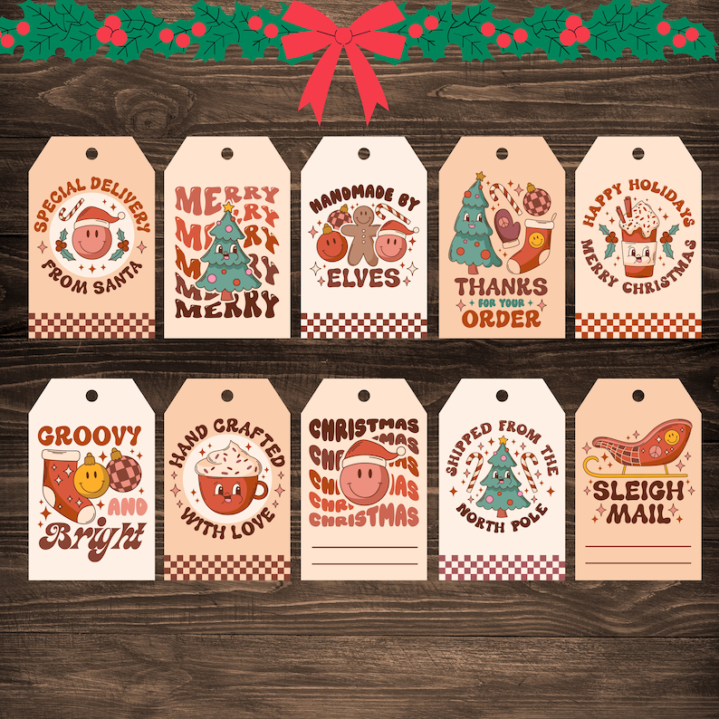 Retro Christmas Printable Gift Tags - Etsy