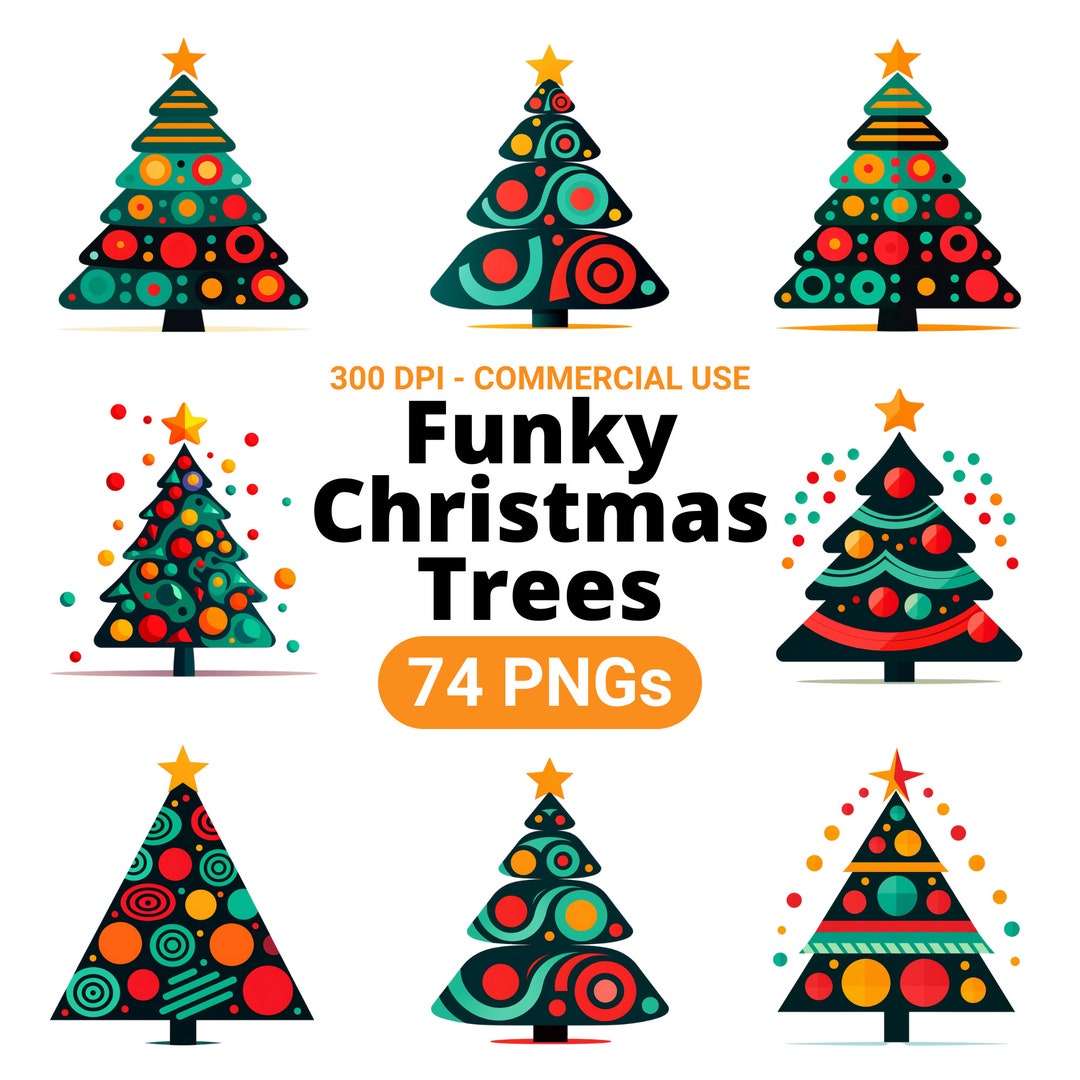 Funky Christmas Trees Clipart Bundle, Tree Watercolorful, Xmas Treepng ...