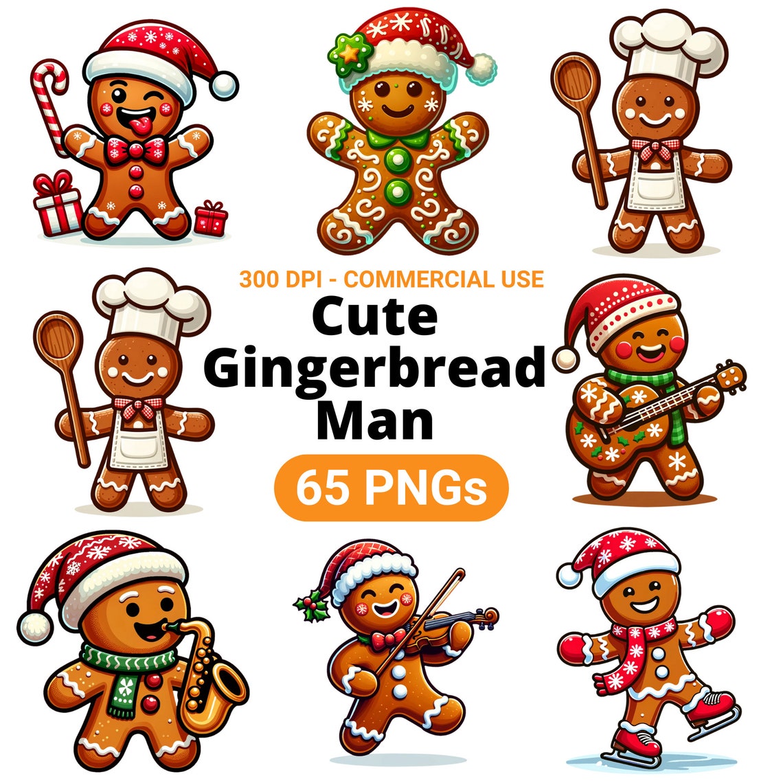 Ginger Breadman Clipart Bundle, Gingerbreadman PNG, Gingerbread People ...
