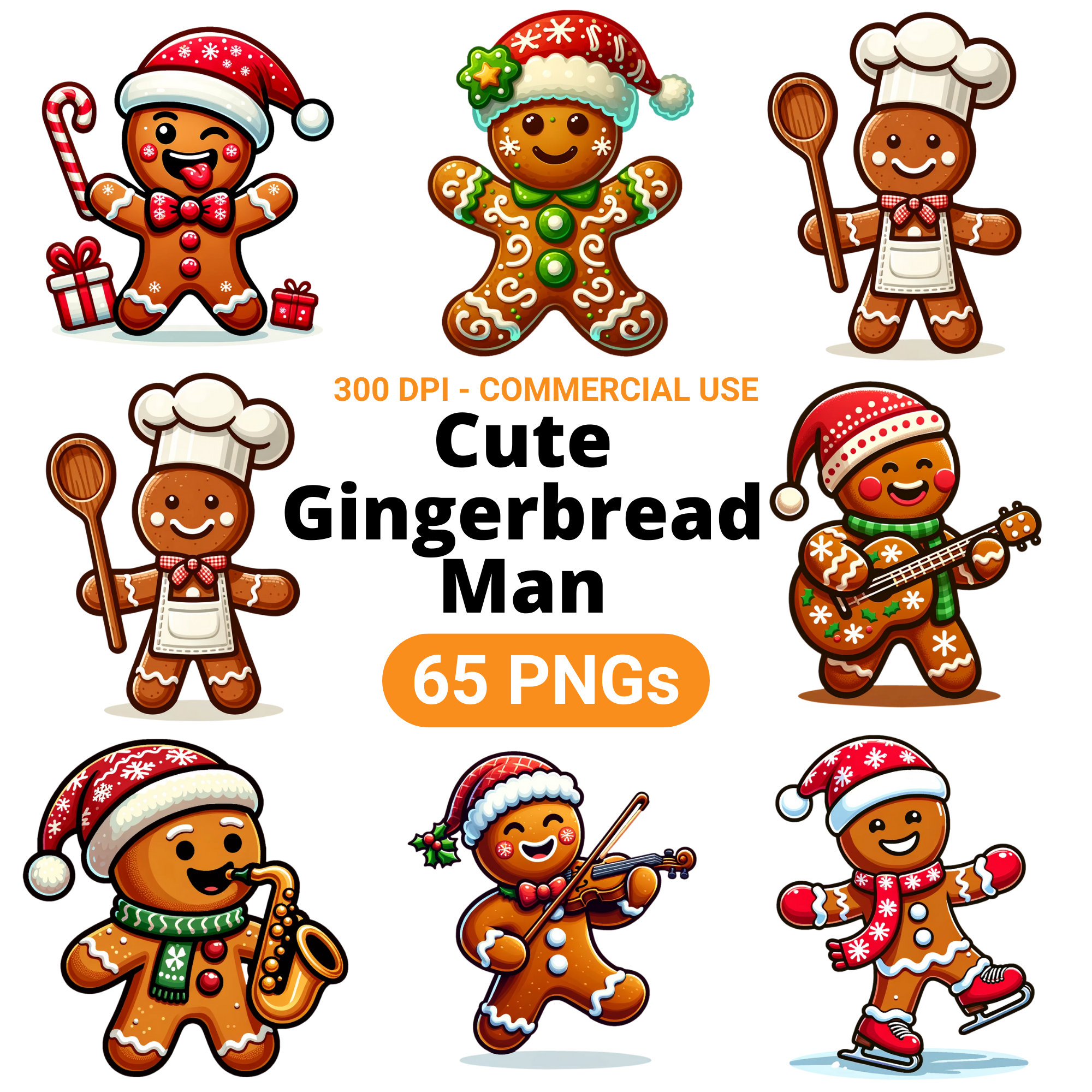 Ginger Breadman Clipart Bundle, Gingerbreadman PNG, Gingerbread People ...
