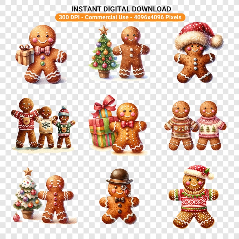 Ginger Breadman Clipart Bundle, Gingerbread Cuteness, Gingerbread ...