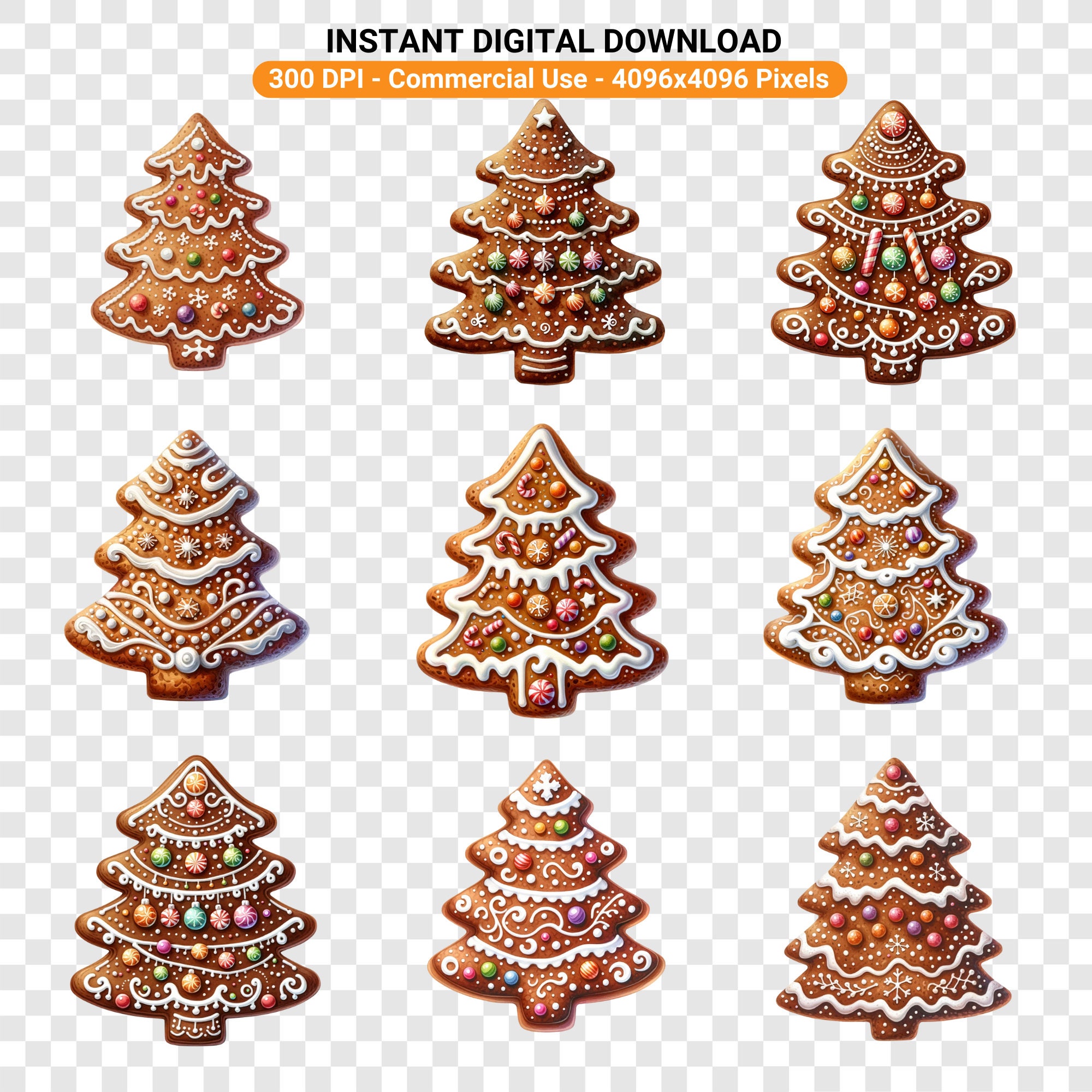 Gingerbread Xmas Tree Clipart Bundle, Gingerbread Cuteness, Gingerbread ...