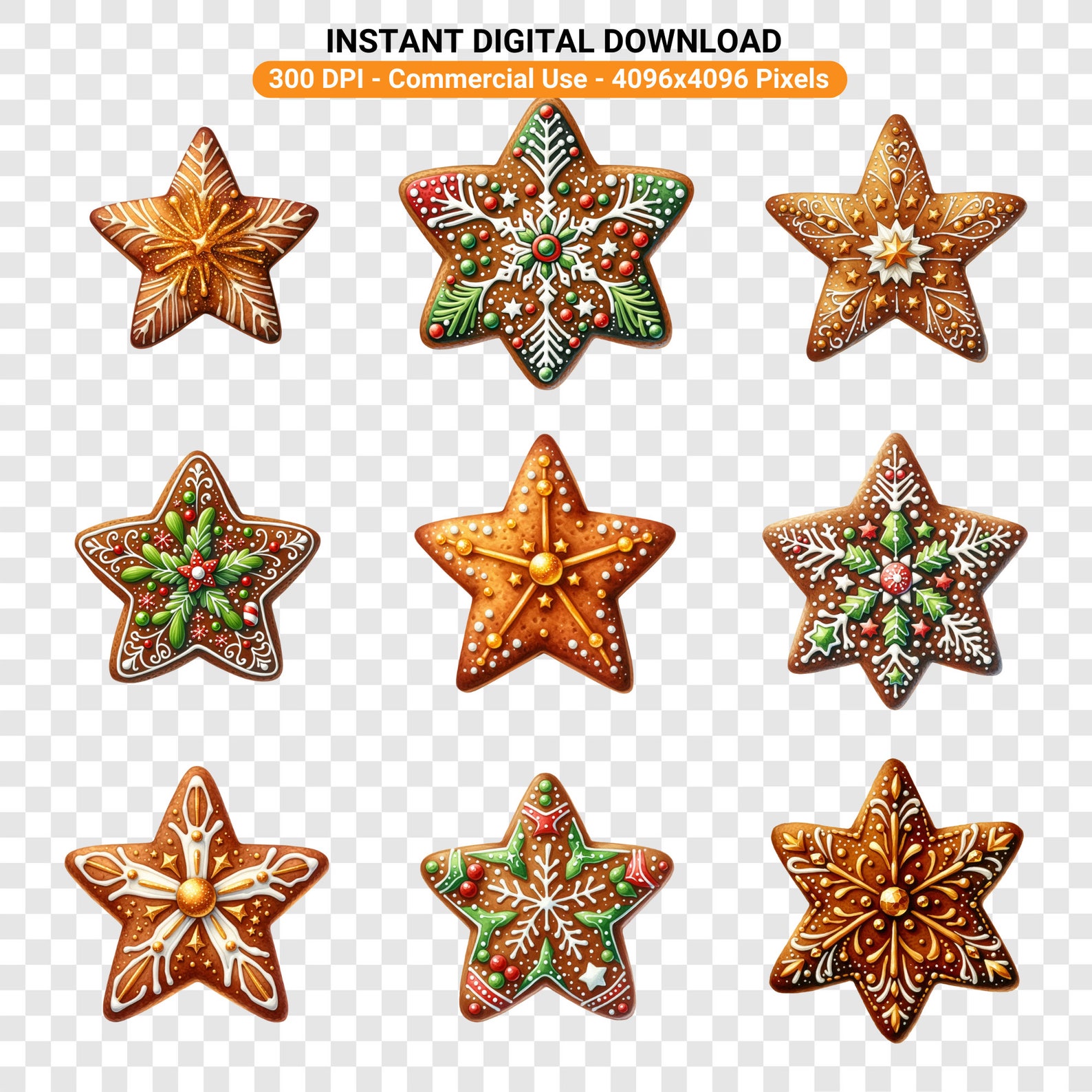 Gingerbread Star Clipart Bundle, Gingerbread Cuteness, Gingerbread ...