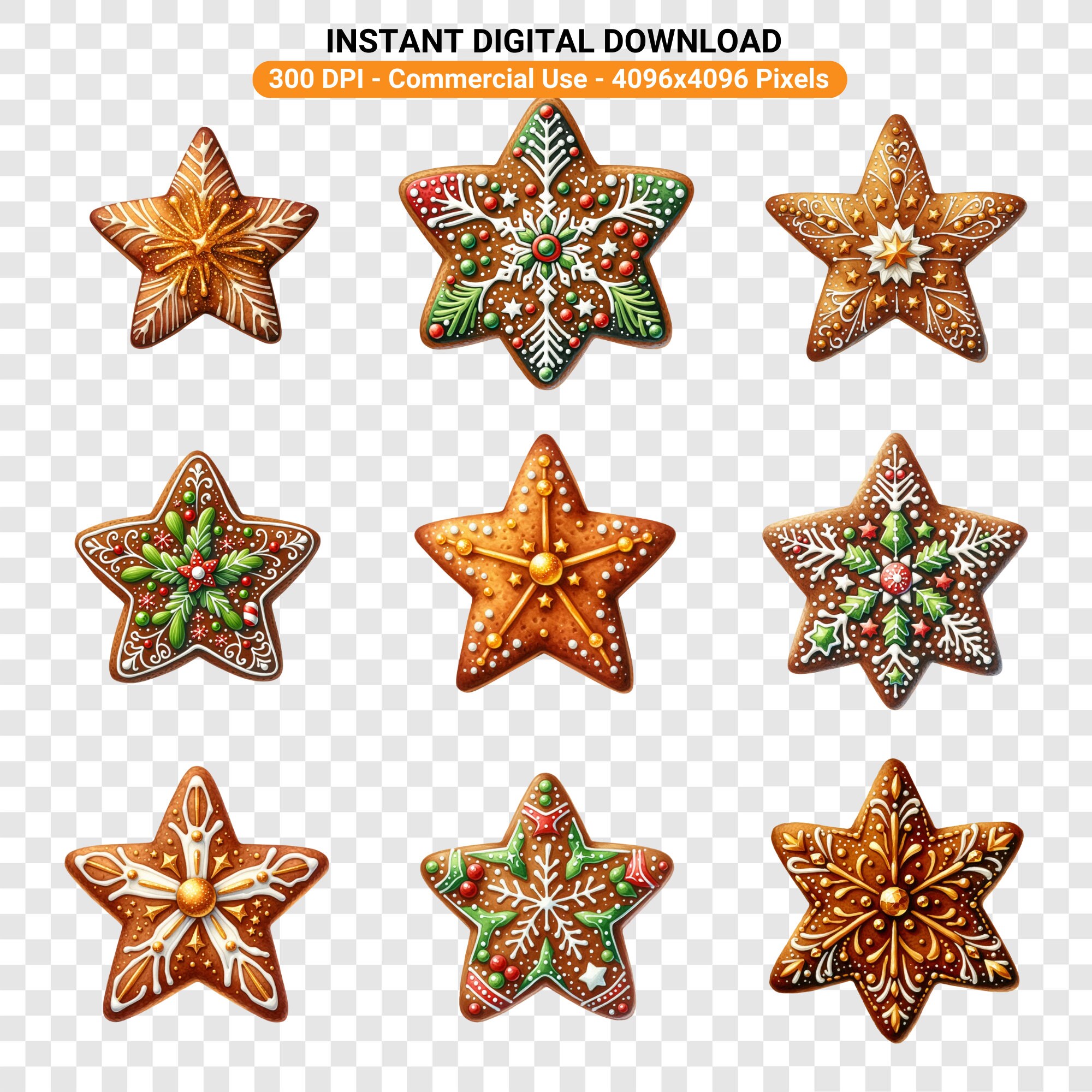 Gingerbread Star Clipart Bundle, Gingerbread Cuteness, Gingerbread ...