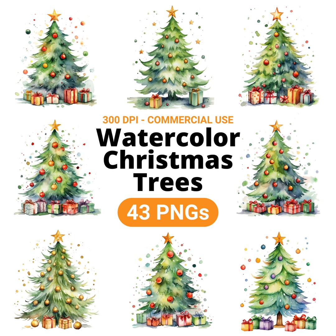 Watercolor Christmas Trees Clipart Bundle, Tree Watercolorful, Xmas ...