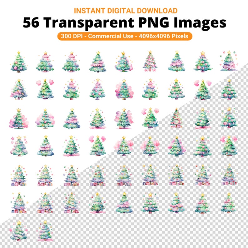 Cute Christmas Trees Clipart Bundle, Tree Watercolorful, Xmas Treepng ...