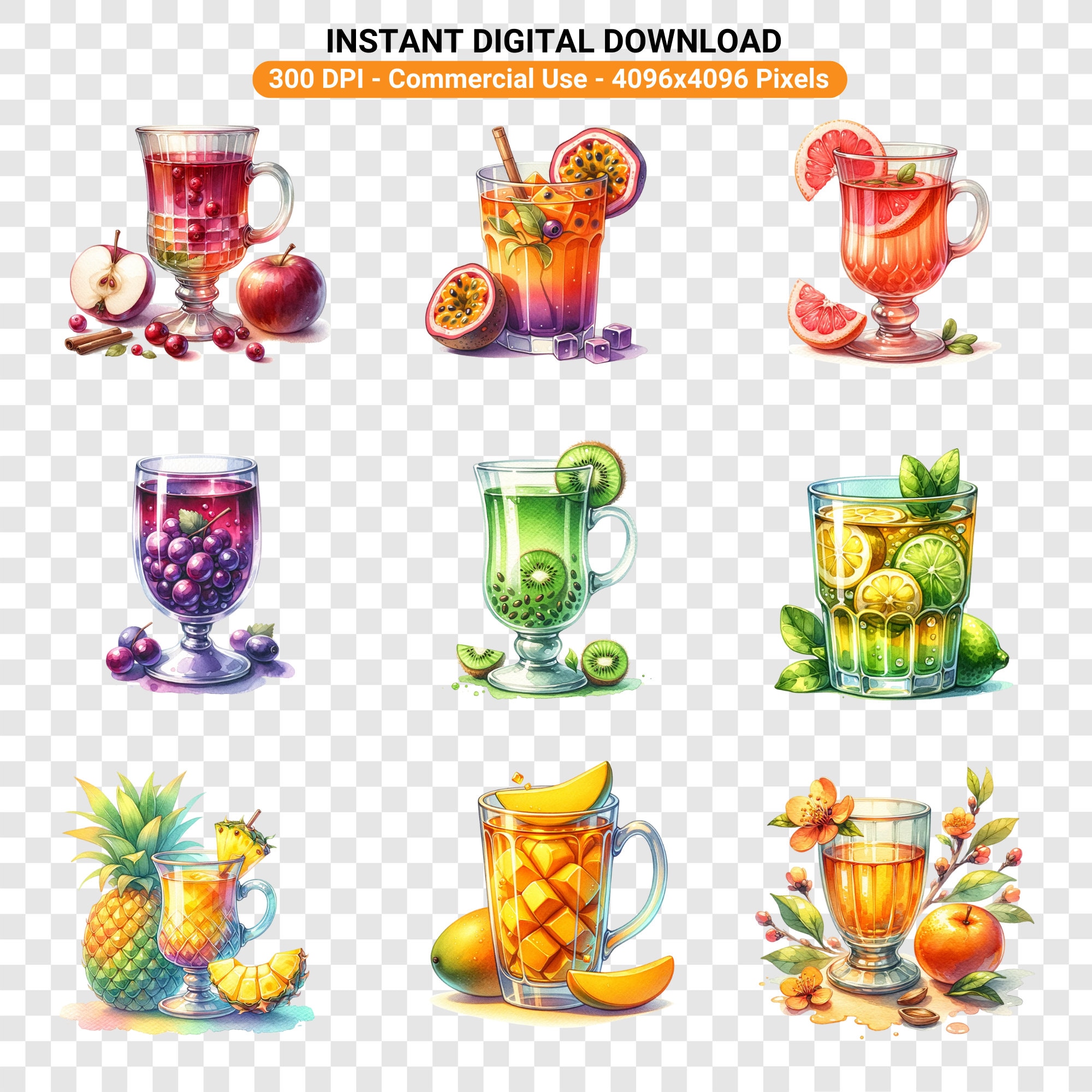 Fruit Tea Clipart Bundle, Set of 127, Fruit Tea PNG, Fruit Tea Cuteness ...