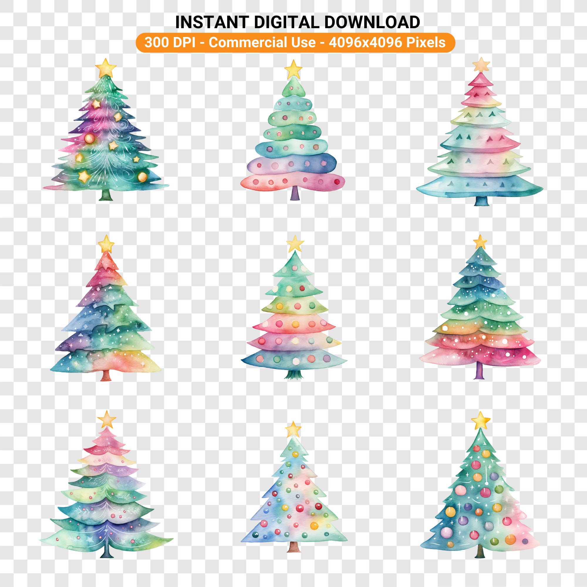 Pastel Christmas Trees Clipart Bundle, Tree Watercolorful, Xmas Treepng ...