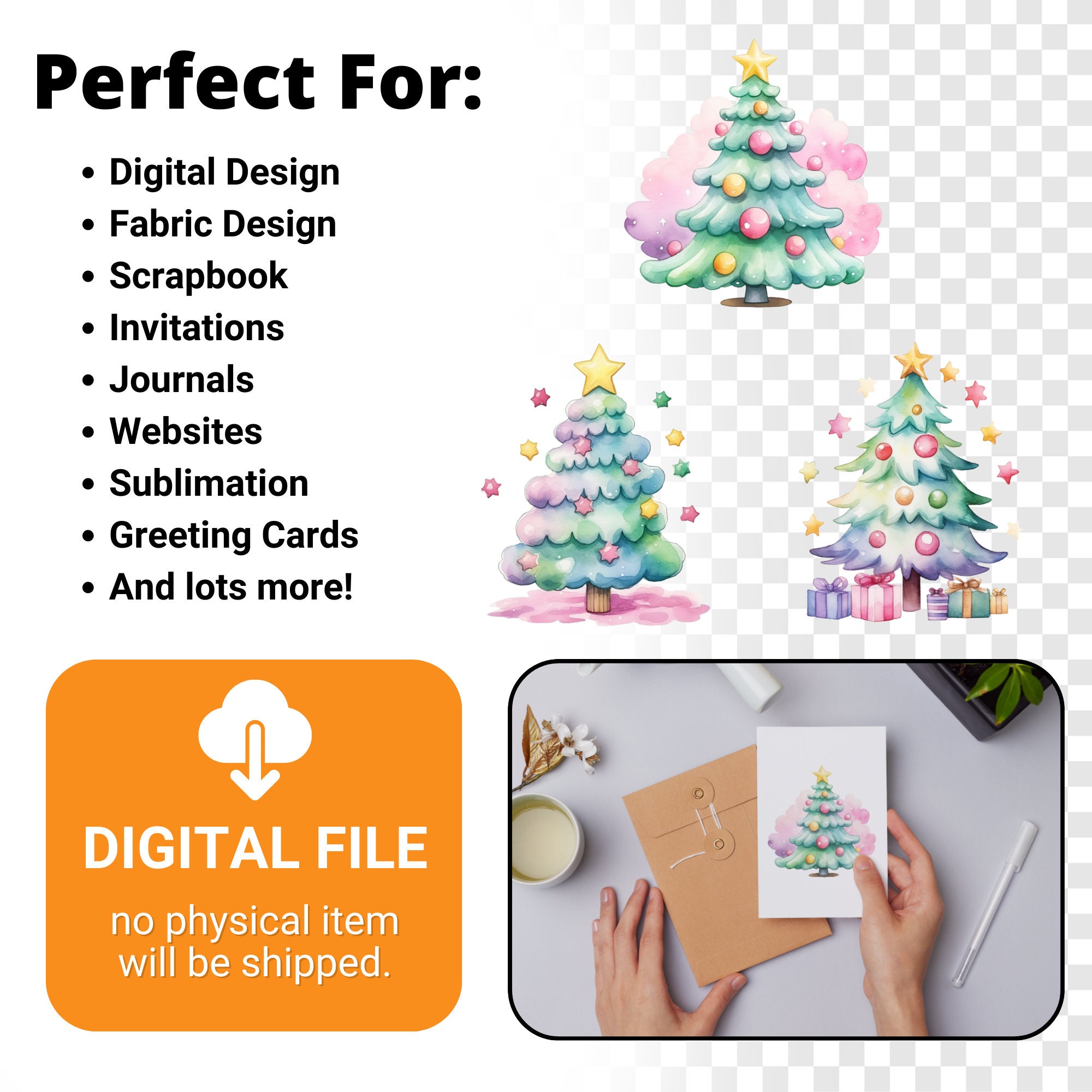 Cute Christmas Trees Clipart Bundle, Tree Watercolorful, Xmas Treepng ...