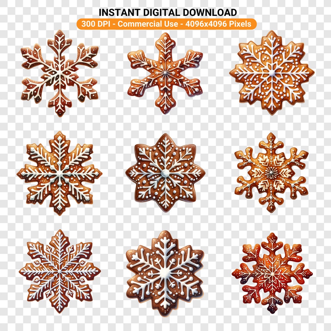 Gingerbread Snowflake Clipart Bundle, Gingerbread Cuteness, Gingerbread ...