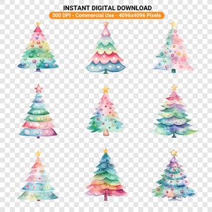 Pastel Christmas Trees Clipart Bundle, Tree Watercolorful, Xmas Treepng ...