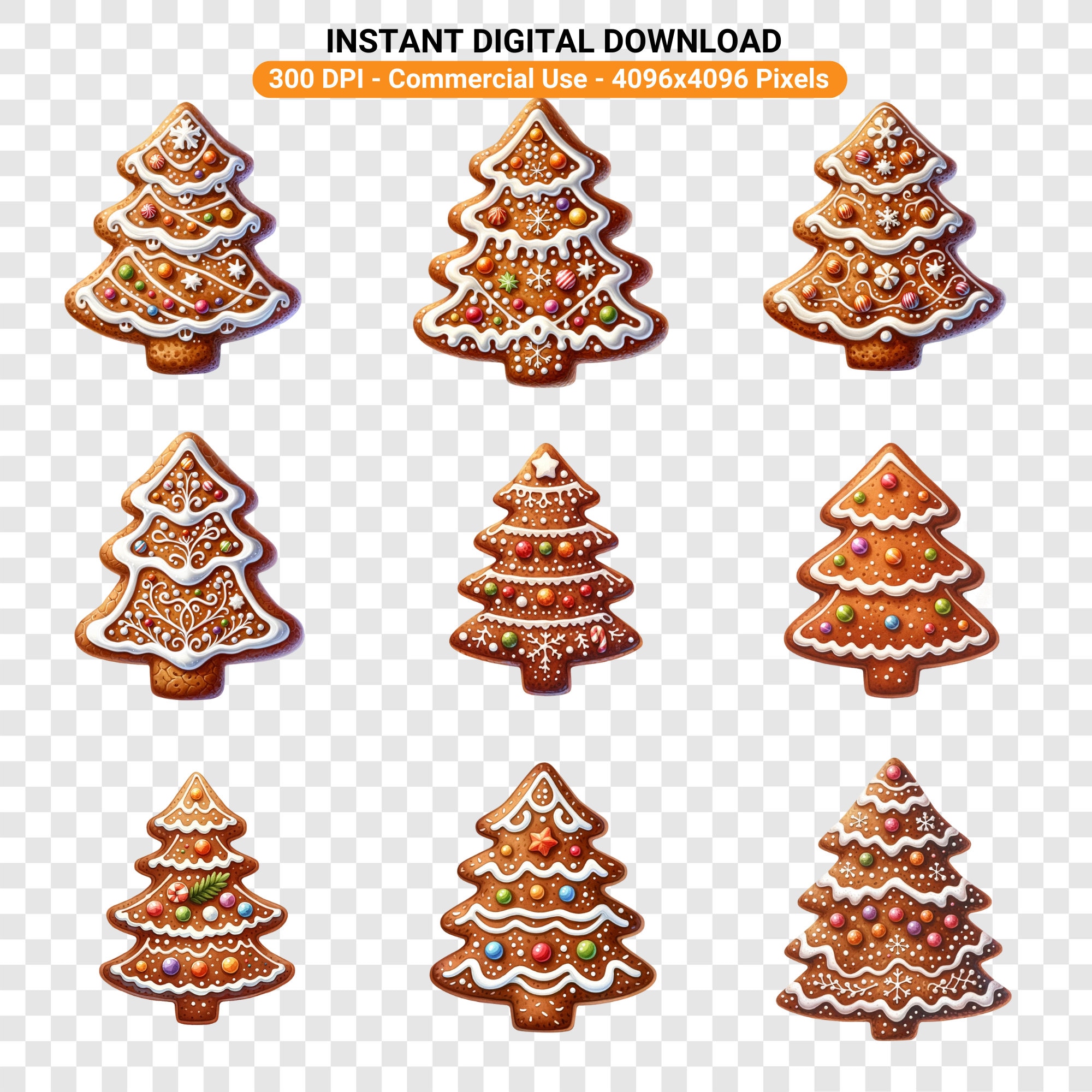 Gingerbread Xmas Tree Clipart Bundle, Gingerbread Cuteness, Gingerbread ...