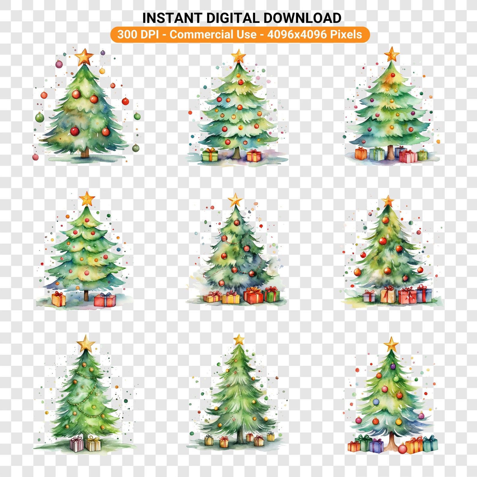 Watercolor Christmas Trees Clipart Bundle, Tree Watercolorful, Xmas ...
