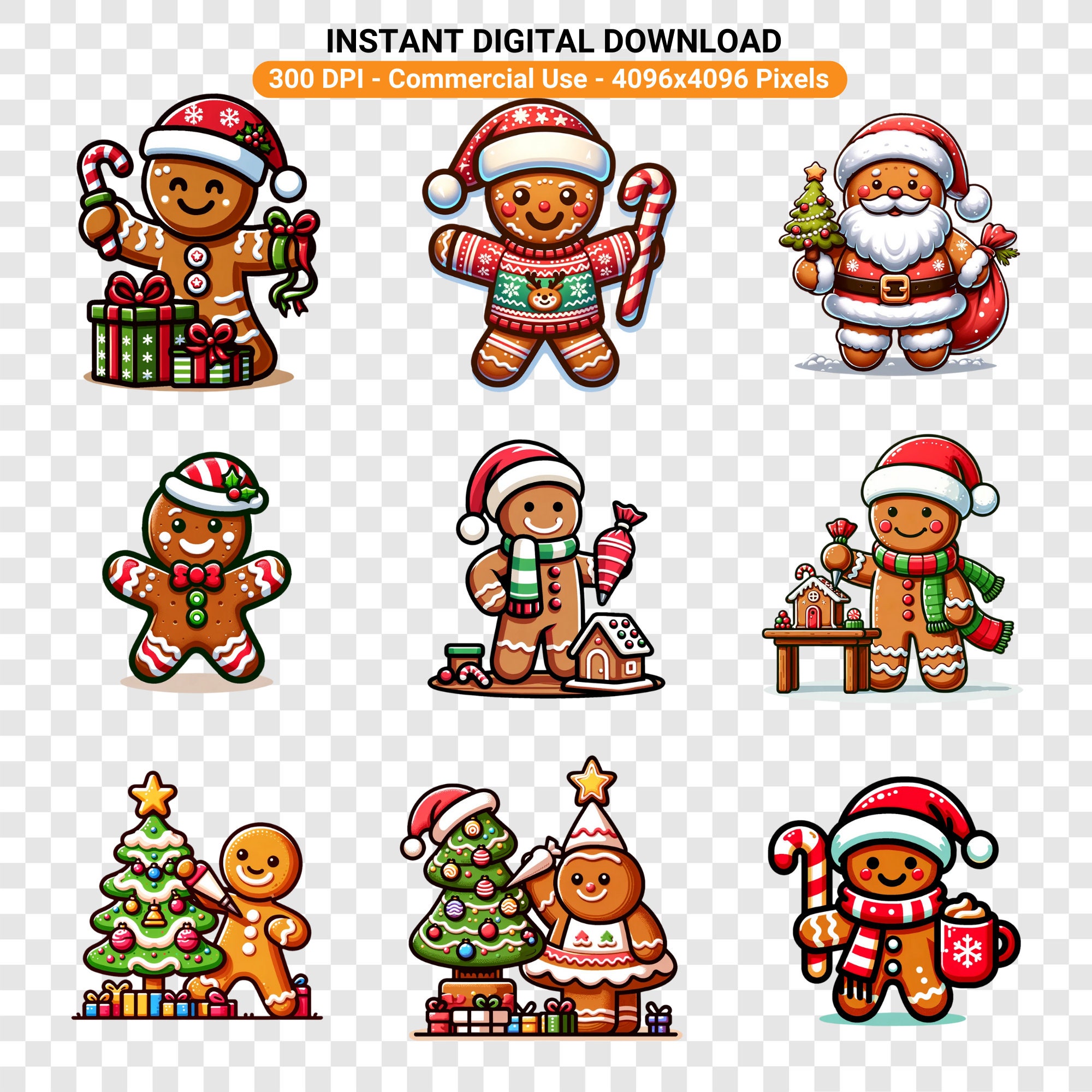 Ginger Breadman Clipart Bundle, Gingerbreadman PNG, Gingerbread People ...