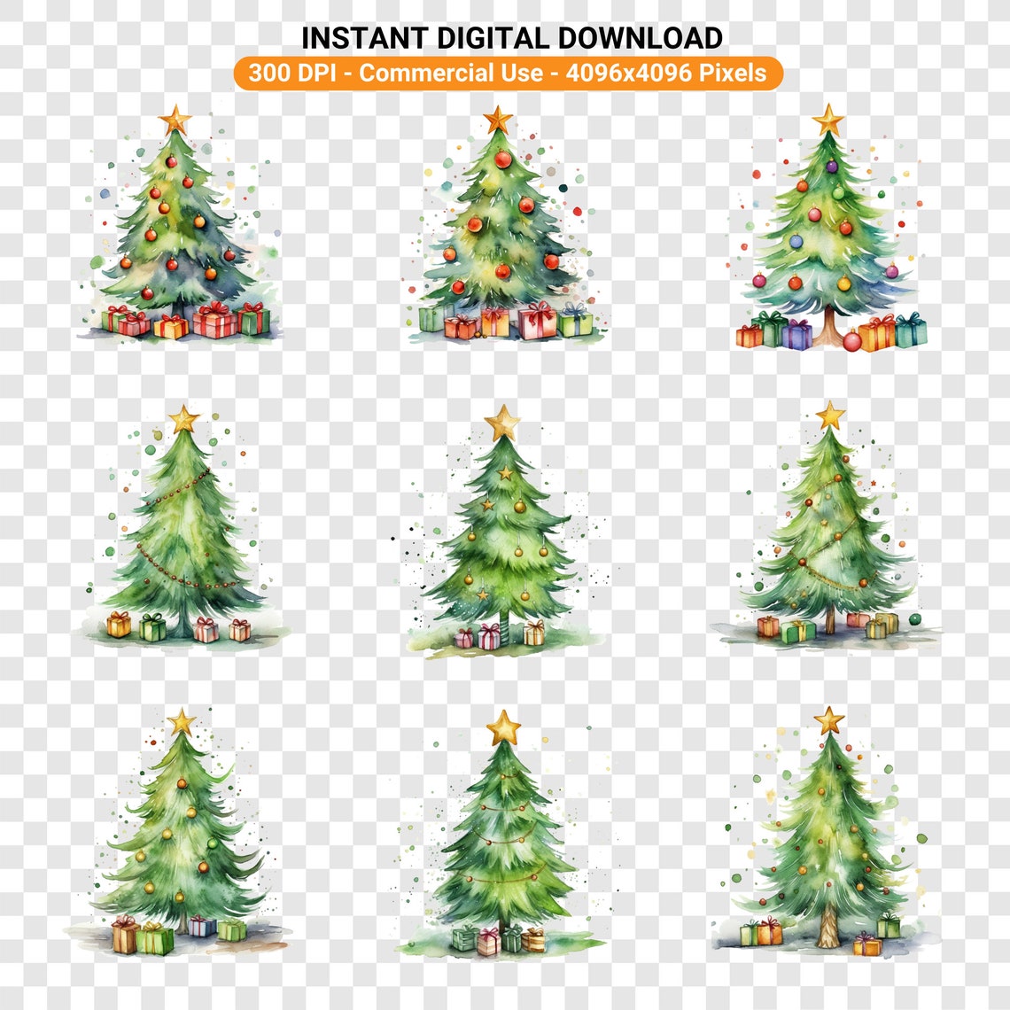 Watercolor Christmas Trees Clipart Bundle, Tree Watercolorful, Xmas ...