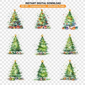 Watercolor Christmas Trees Clipart Bundle, Tree Watercolorful, Xmas ...