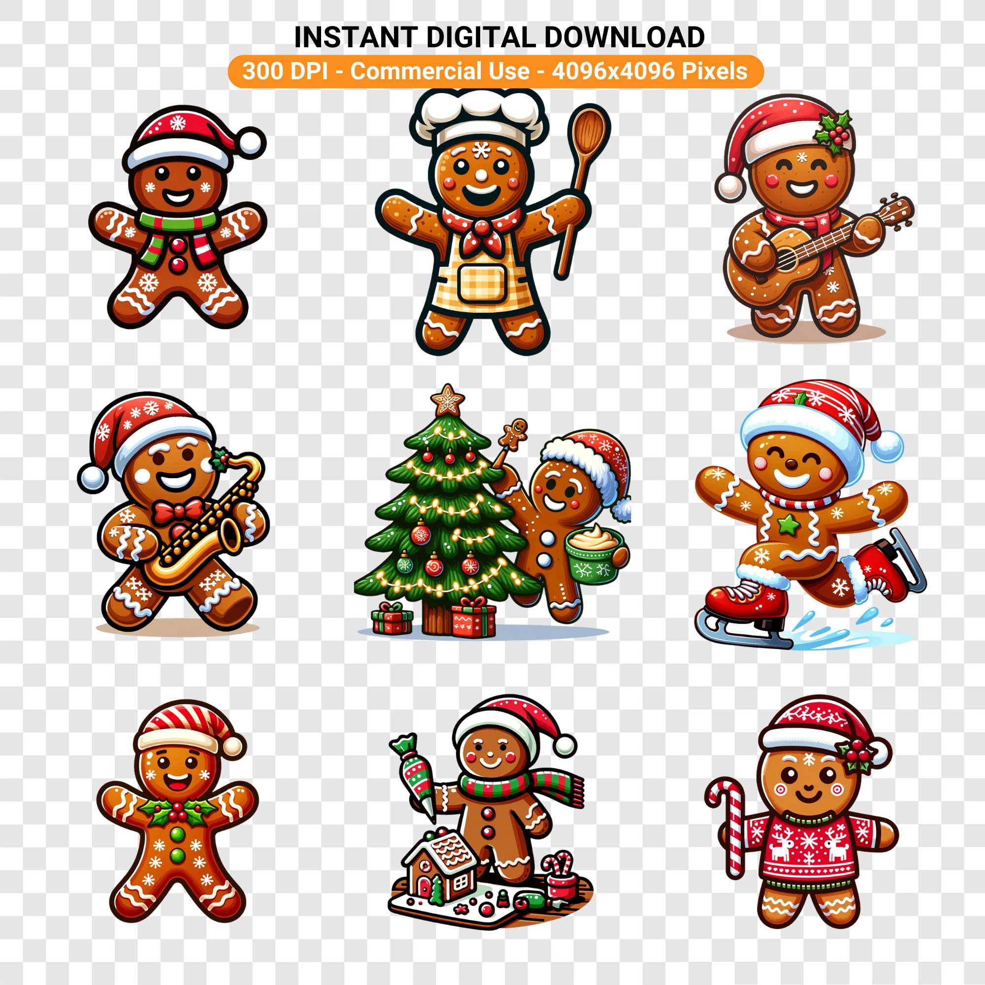 Ginger Breadman Clipart Bundle, Gingerbreadman PNG, Gingerbread People ...