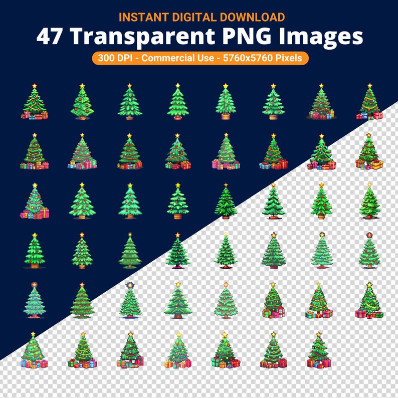 Pixel Art Christmas Trees Clipart Bundle, Tree Watercolorful, Xmas ...