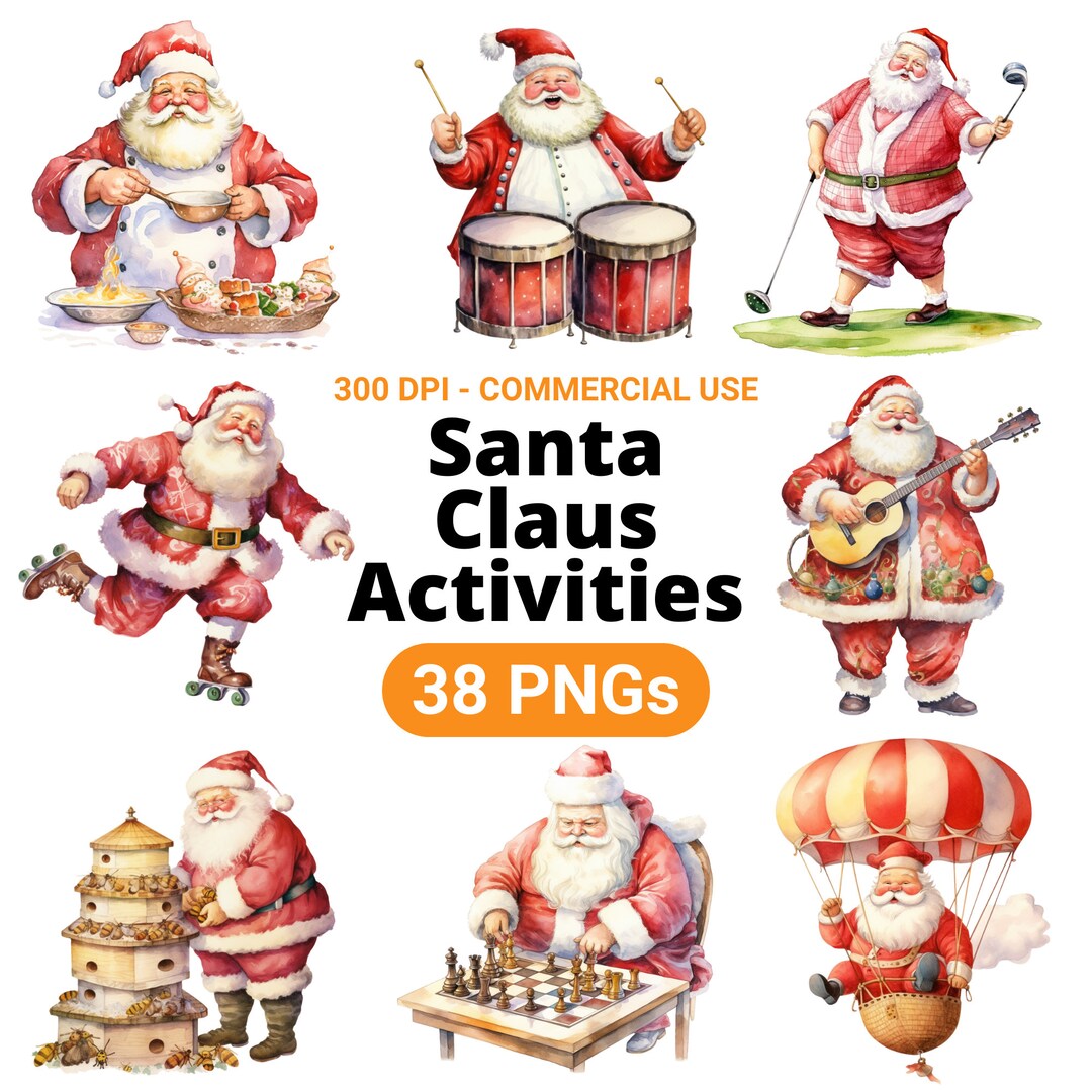 Santa Claus Activities Clipart Bundle, Santa Claus Cuteness, Santa ...