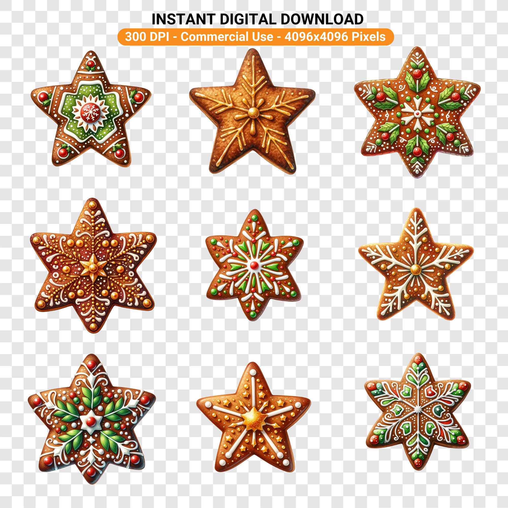 Gingerbread Star Clipart Bundle, Gingerbread Cuteness, Gingerbread ...