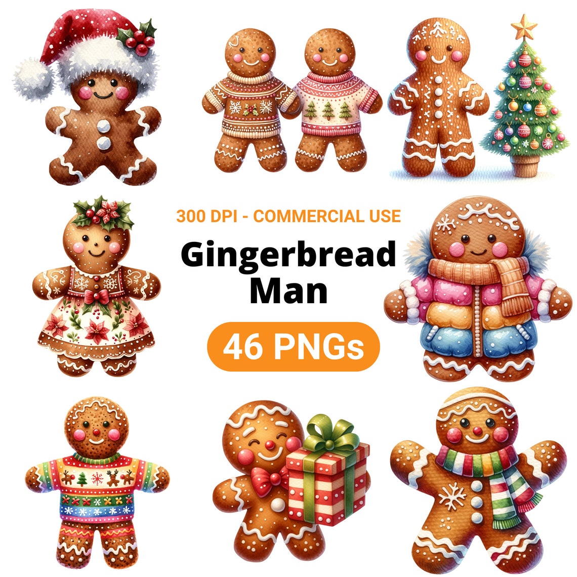 Ginger Breadman Clipart Bundle, Gingerbread Cuteness, Gingerbread ...