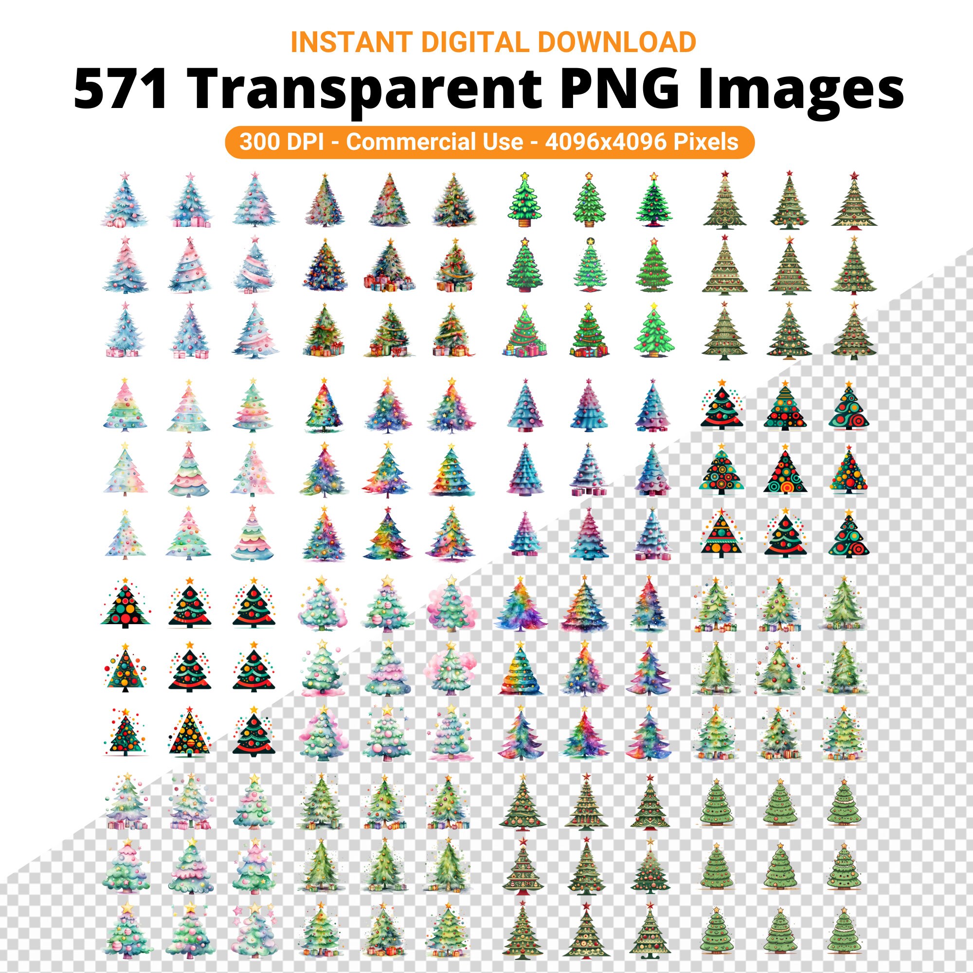 Christmas Tree Clipart MEGA Bundle, Tree Watercolorful, Xmas Treepng ...