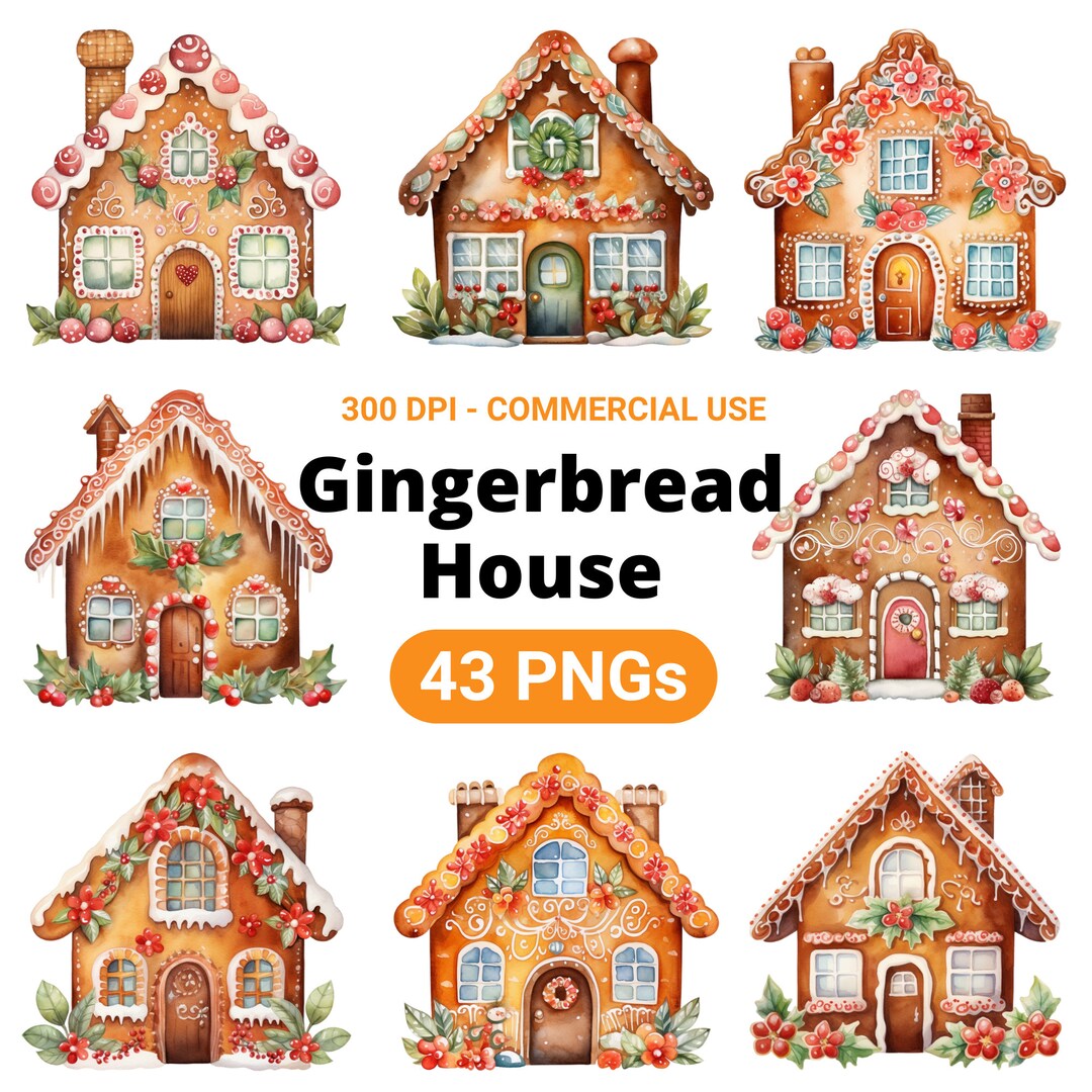 Ginger Breadhouse Clipart Bundle, Gingerbread Cuteness, Gingerbread ...