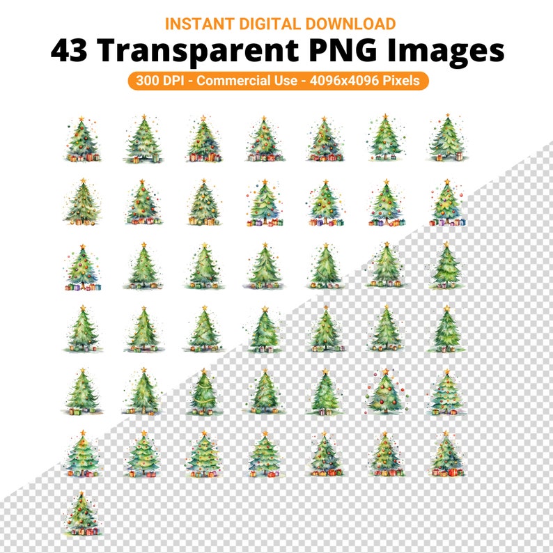 Watercolor Christmas Trees Clipart Bundle, Tree Watercolorful, Xmas ...