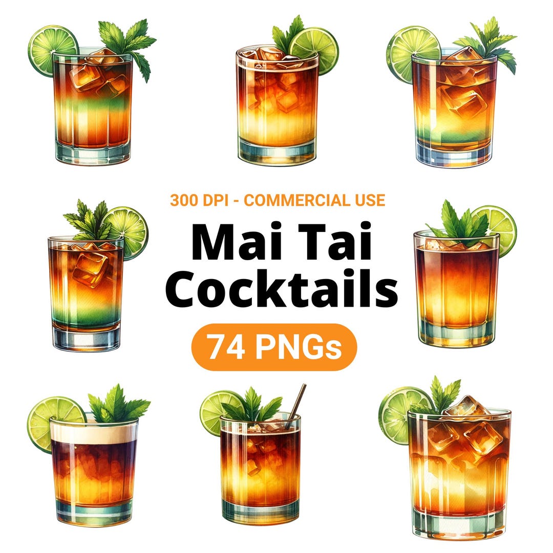 Mai Tai Cocktail Clipart Bundle, Set of 74, Mai Tai PNG, Mai Tai ...