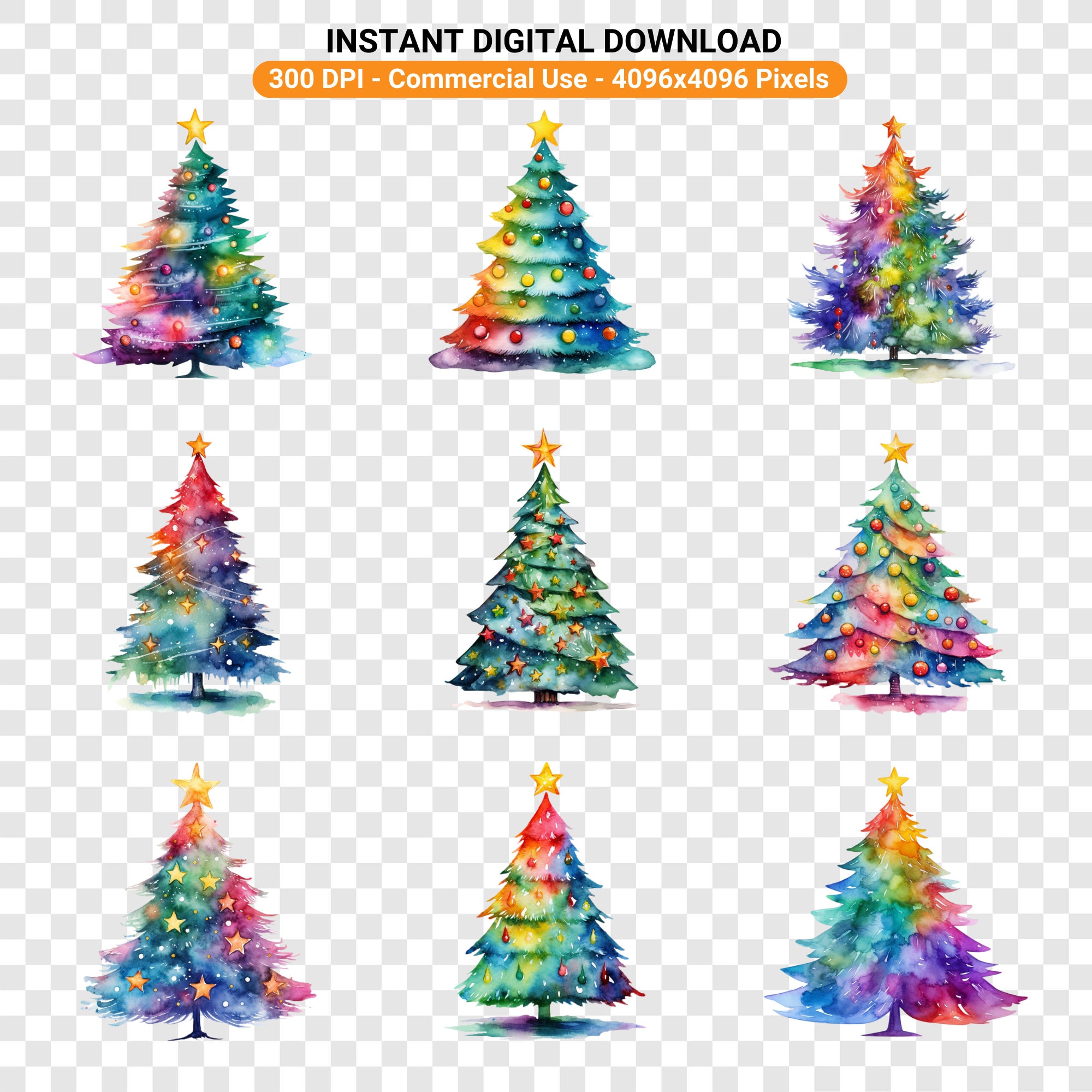 Pastel Christmas Trees Clipart Bundle, Tree Watercolorful, Xmas Treepng ...