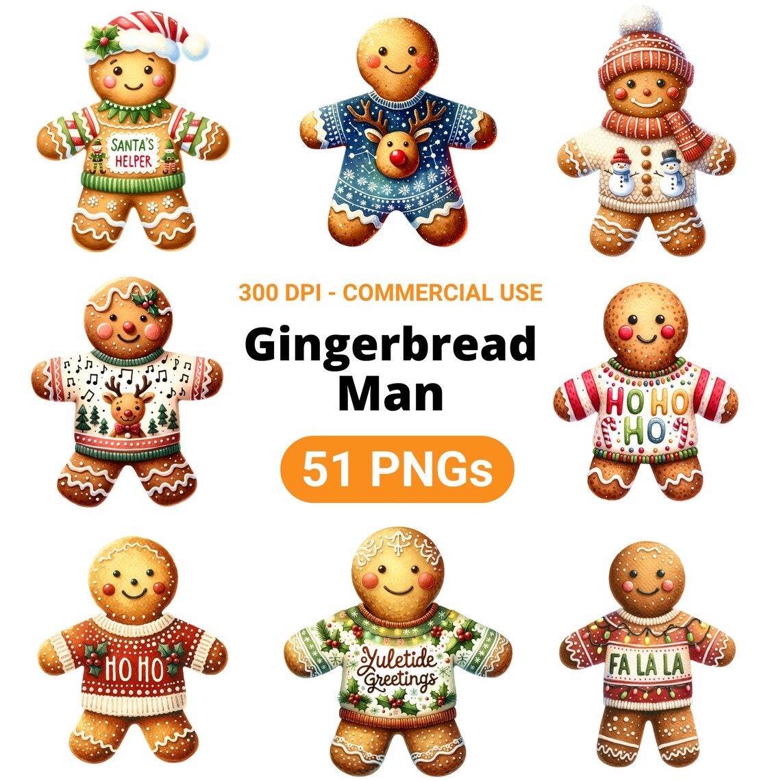 Ginger Breadman Clipart Bundle, Gingerbread Cuteness, Gingerbread ...