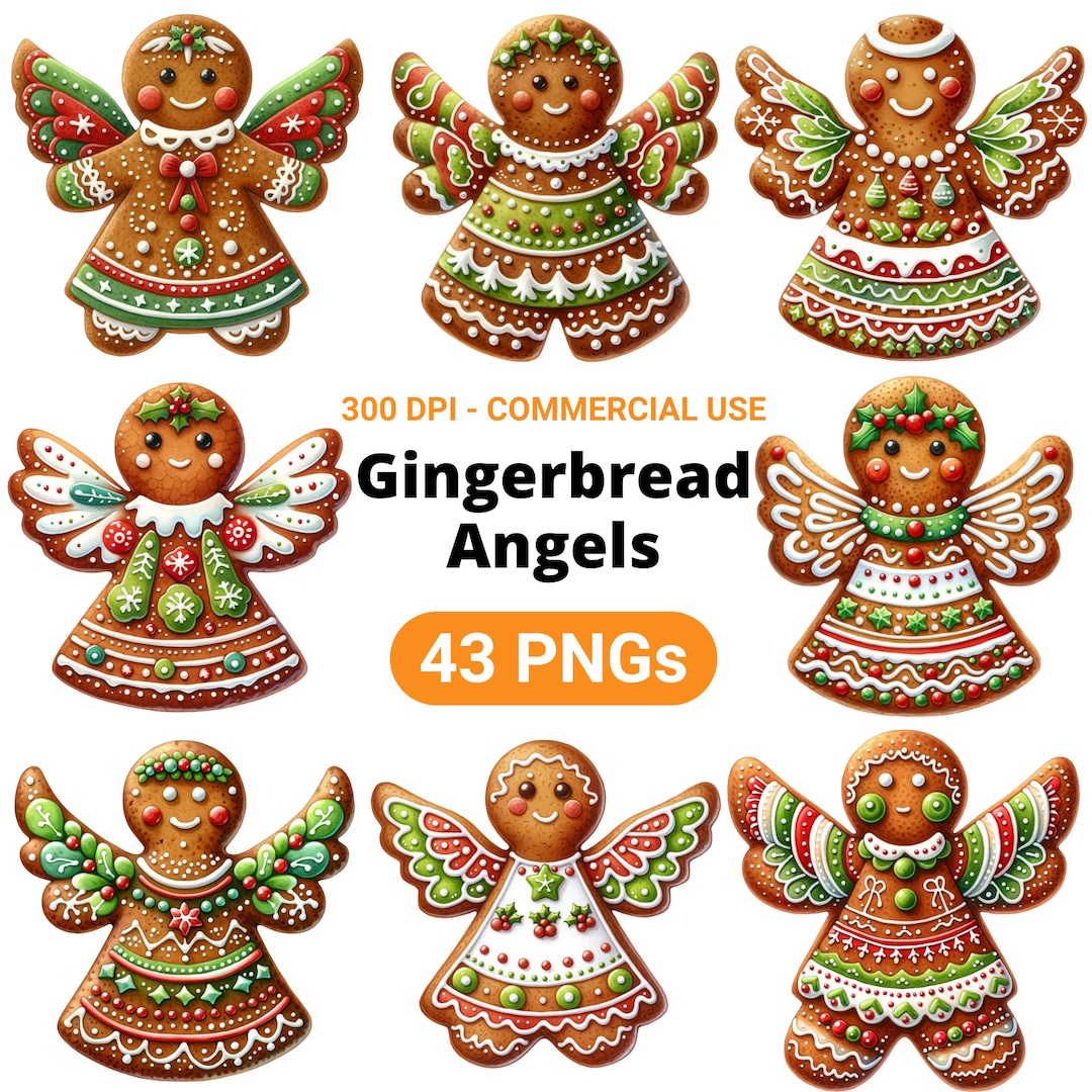 Gingerbread Angels Clipart Bundle, Gingerbread Cuteness, Gingerbread ...