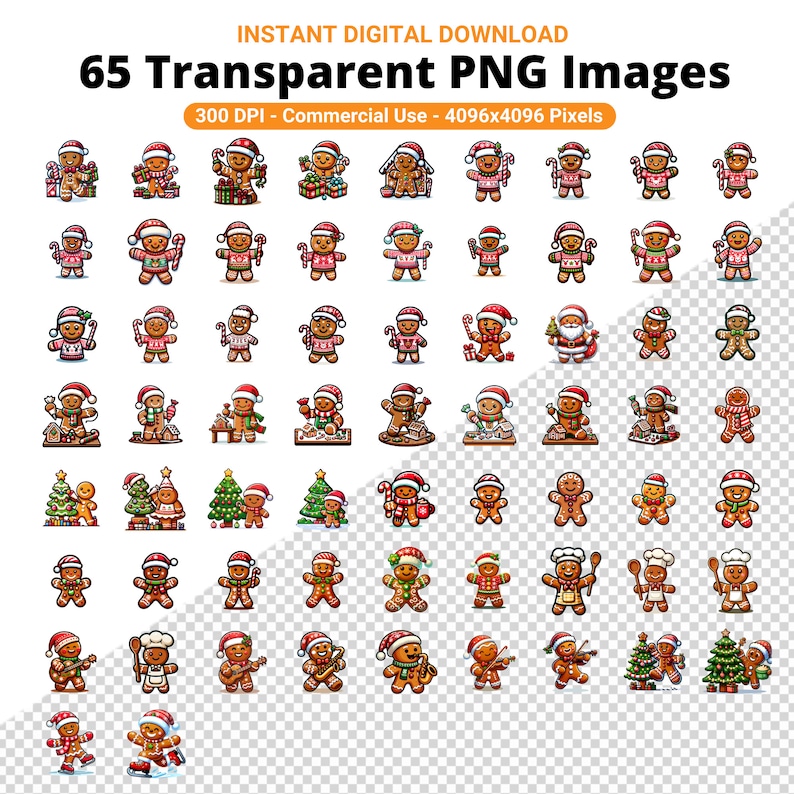 Ginger Breadman Clipart Bundle, Gingerbreadman PNG, Gingerbread People ...