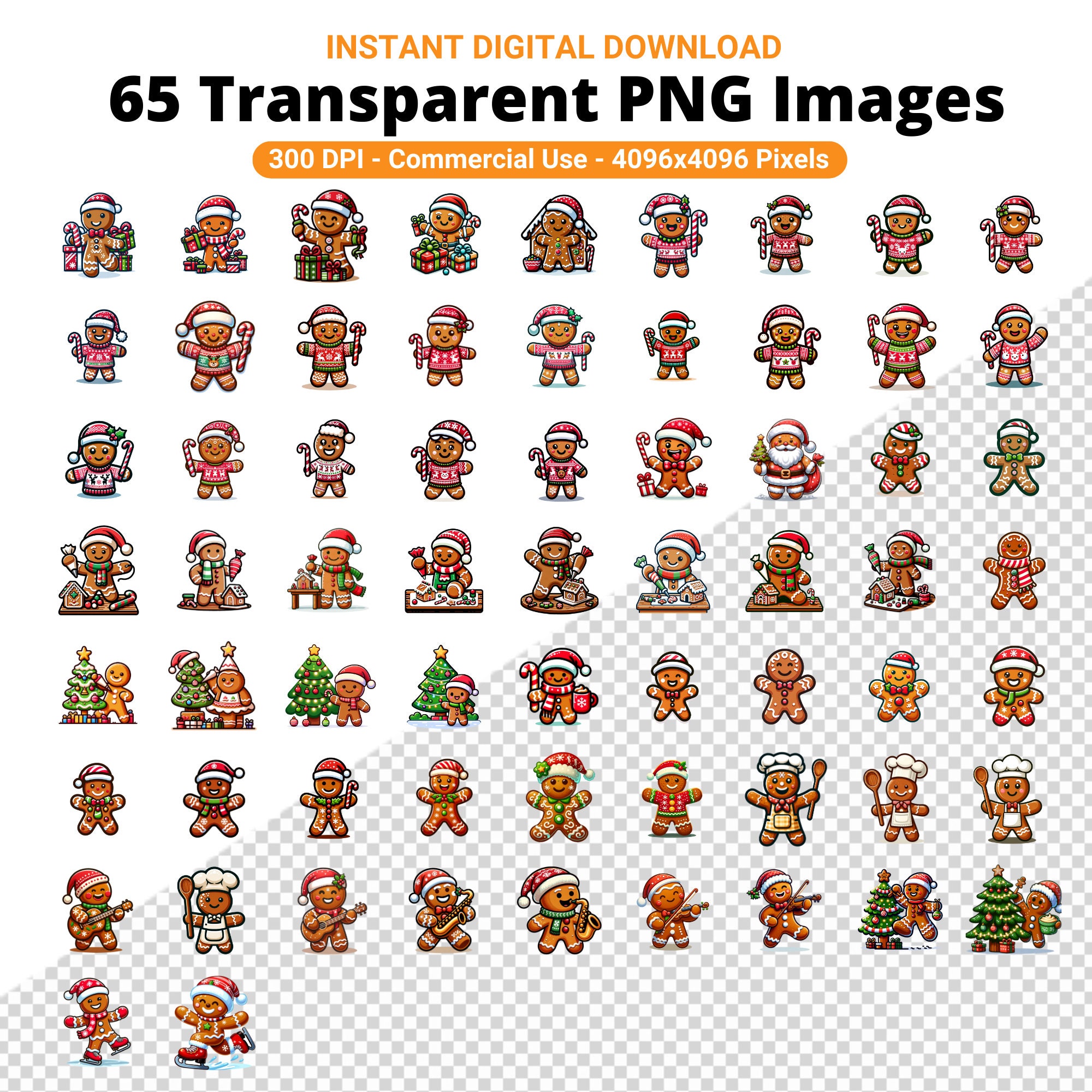 Ginger Breadman Clipart Bundle, Gingerbreadman PNG, Gingerbread People ...