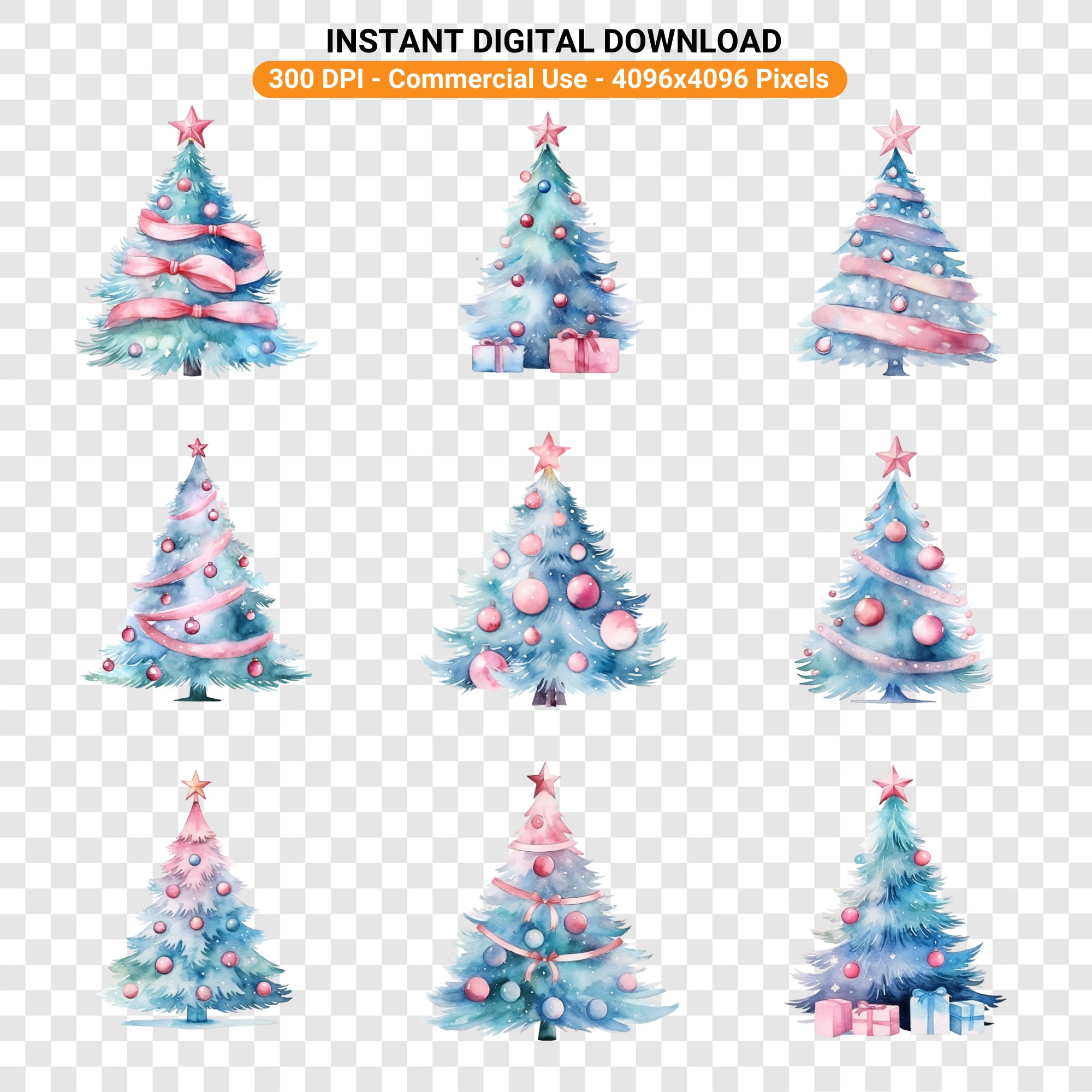 Pastel Christmas Trees Clipart Bundle, Tree Watercolorful, Xmas Treepng ...