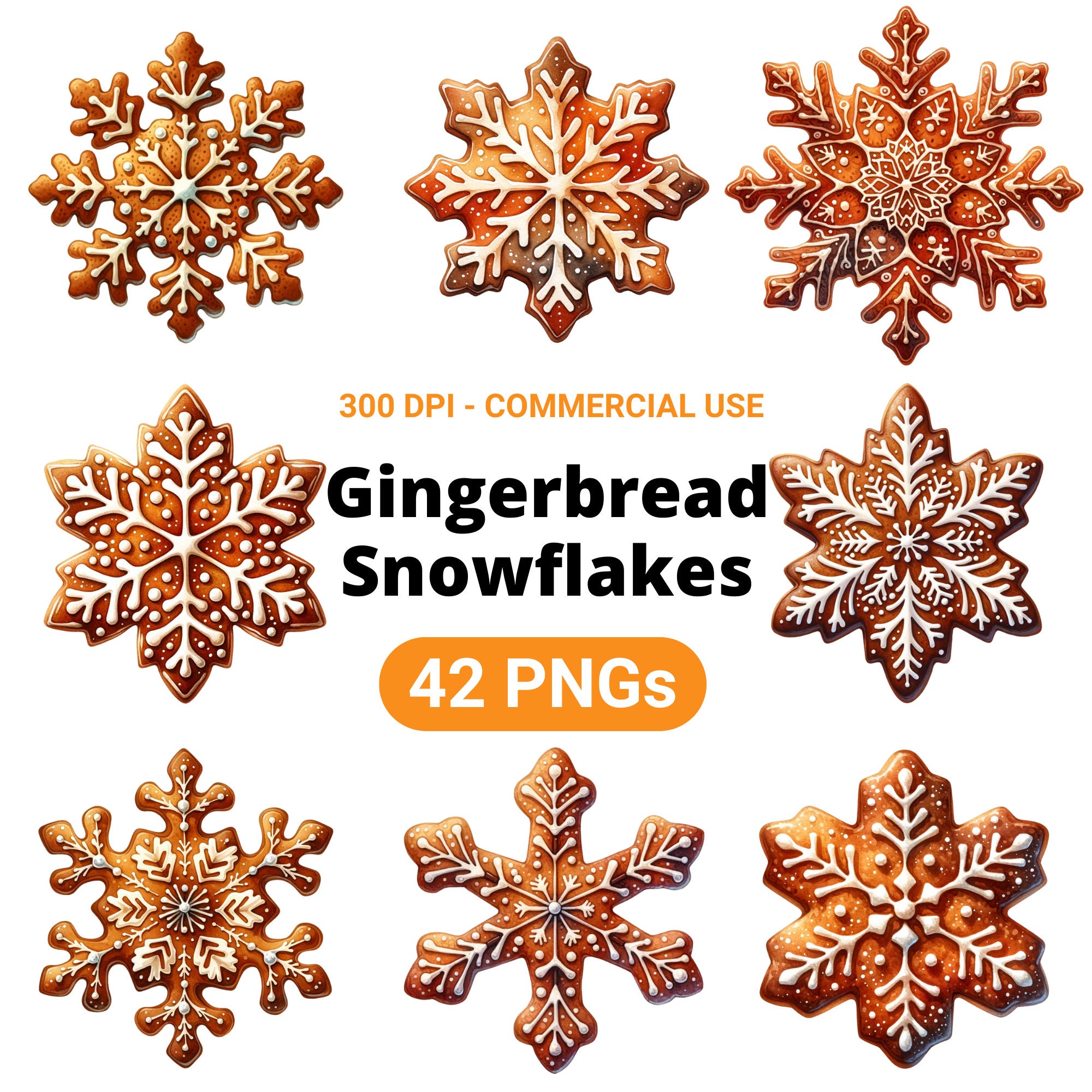Gingerbread Snowflake Clipart Bundle, Gingerbread Cuteness, Gingerbread ...