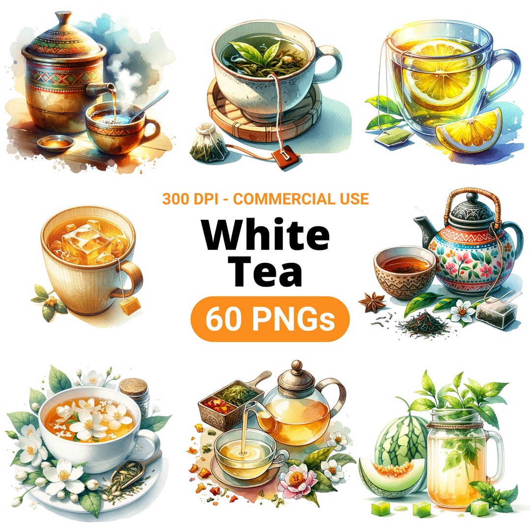 White Tea Clipart Bundle, Set of 60, White Tea PNG, White Tea Cuteness ...