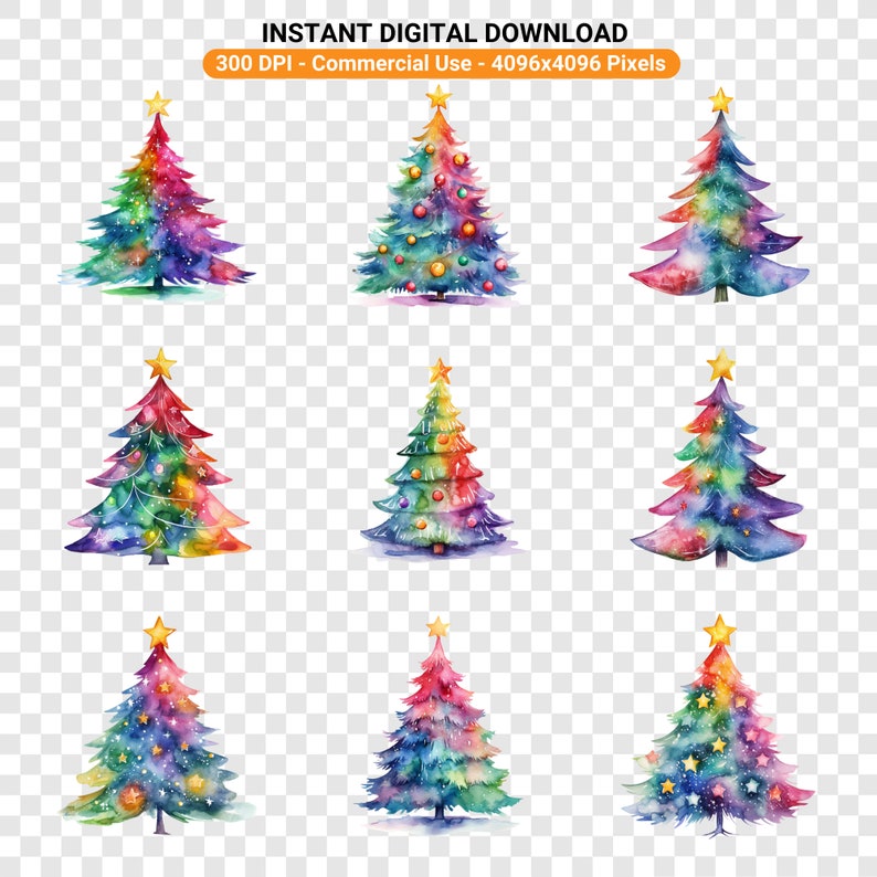 Pastel Christmas Trees Clipart Bundle, Tree Watercolorful, Xmas Treepng ...