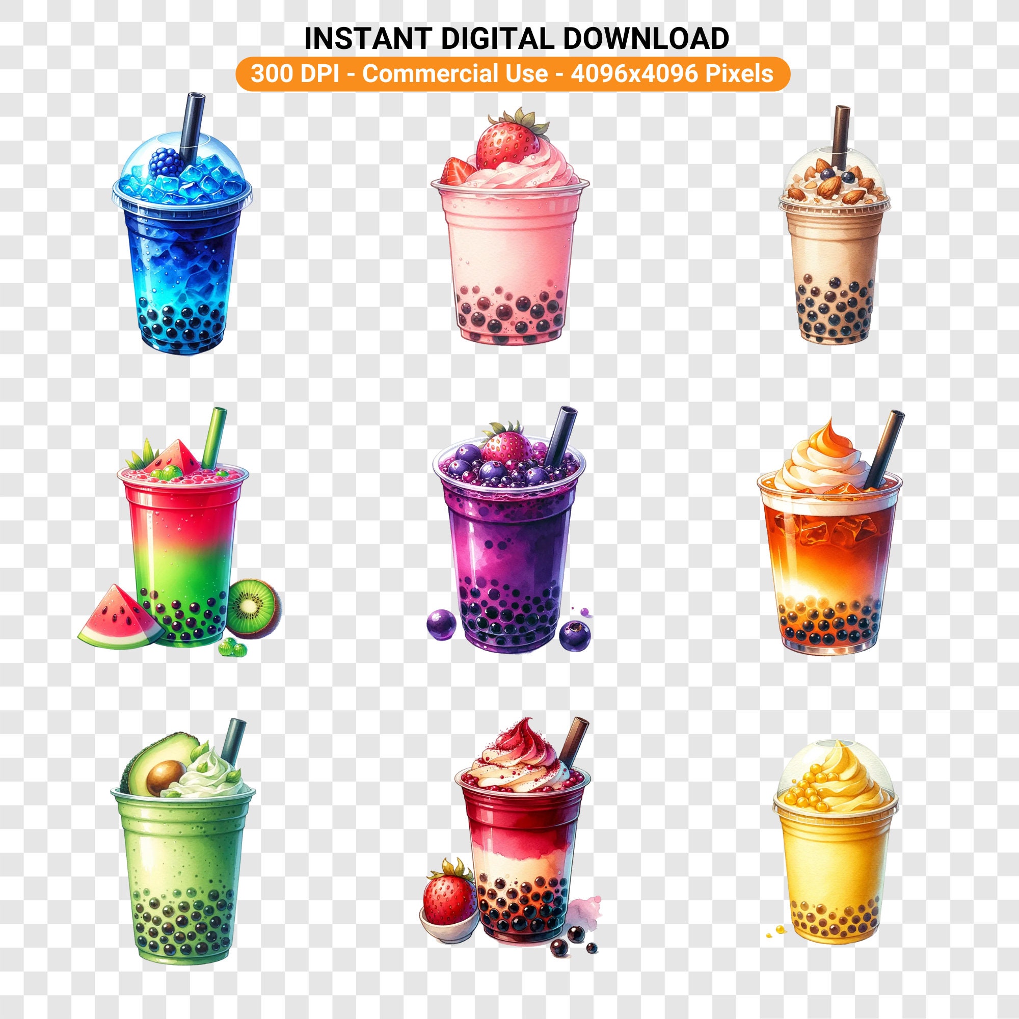 Bubble Tea Clipart Bundle, Set of 285, Bubble Tea PNG, Bubble Tea ...