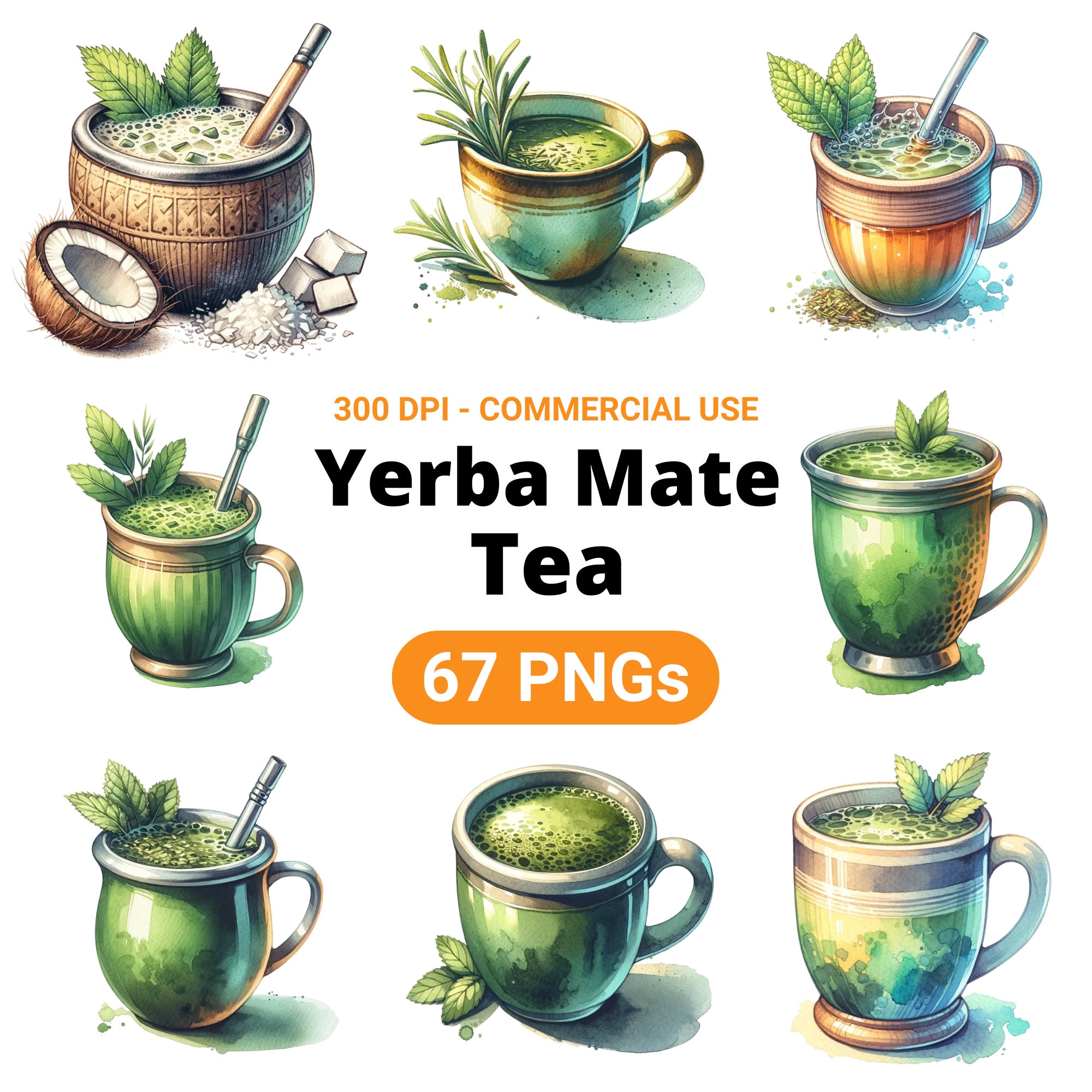 Yerba Mate Tea Clipart Bundle, Set of 67, Yerba Mate Tea PNG, Yerba ...
