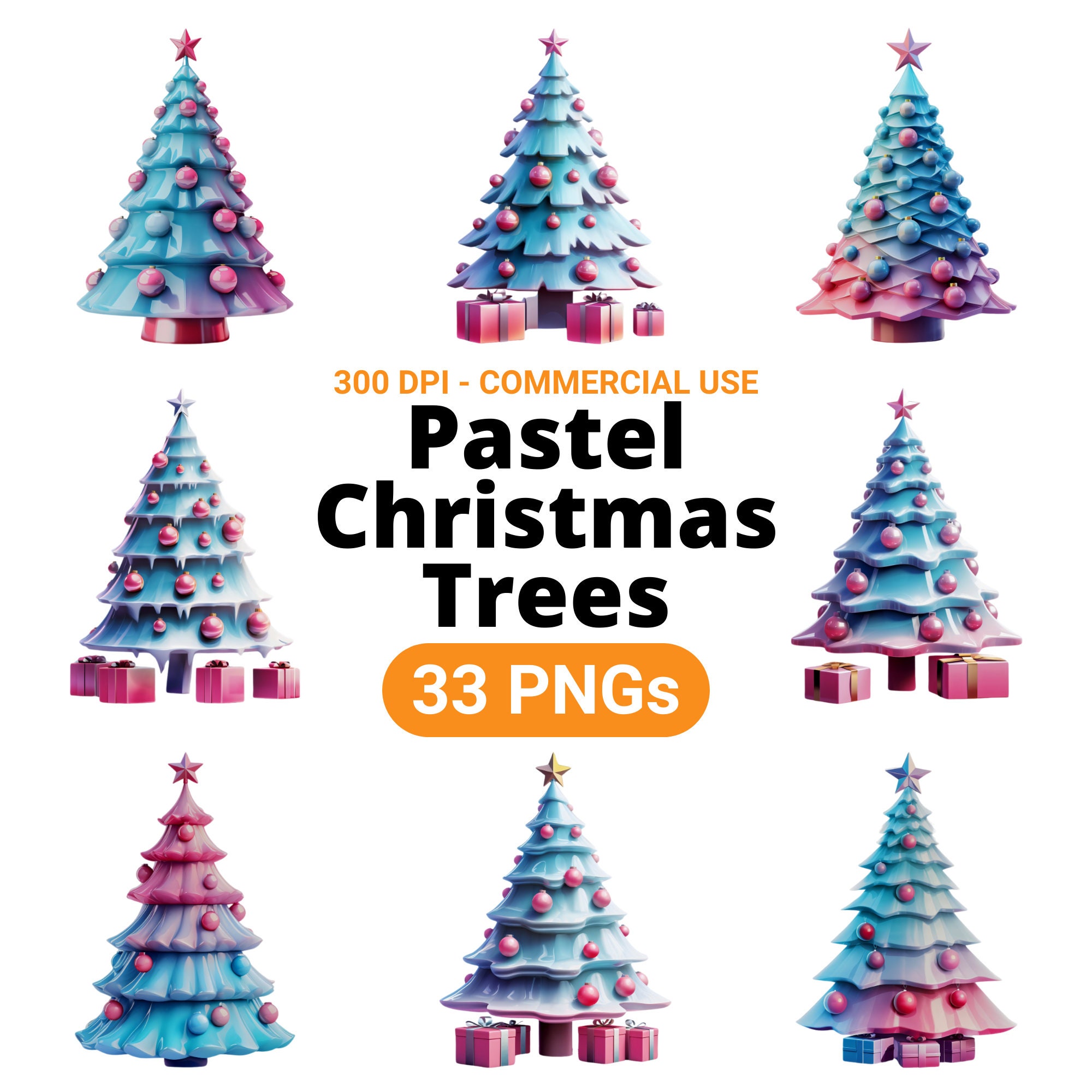 Pastel Christmas Trees Clipart Bundle, Tree Watercolorful, Xmas Treepng ...