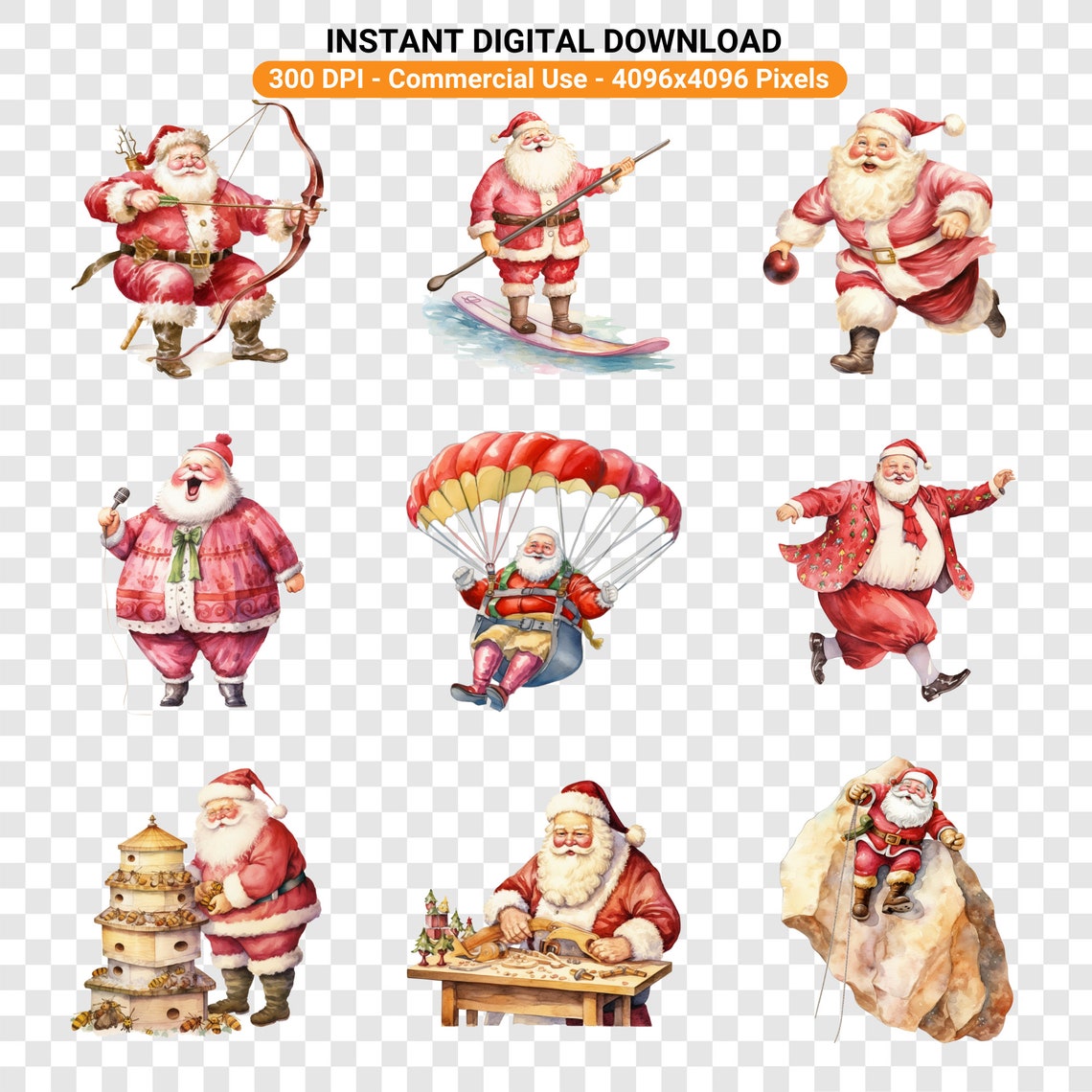 Santa Claus Activities Clipart Bundle, Santa Claus Cuteness, Santa ...