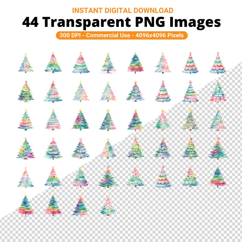 Pastel Christmas Trees Clipart Bundle, Tree Watercolorful, Xmas Treepng ...
