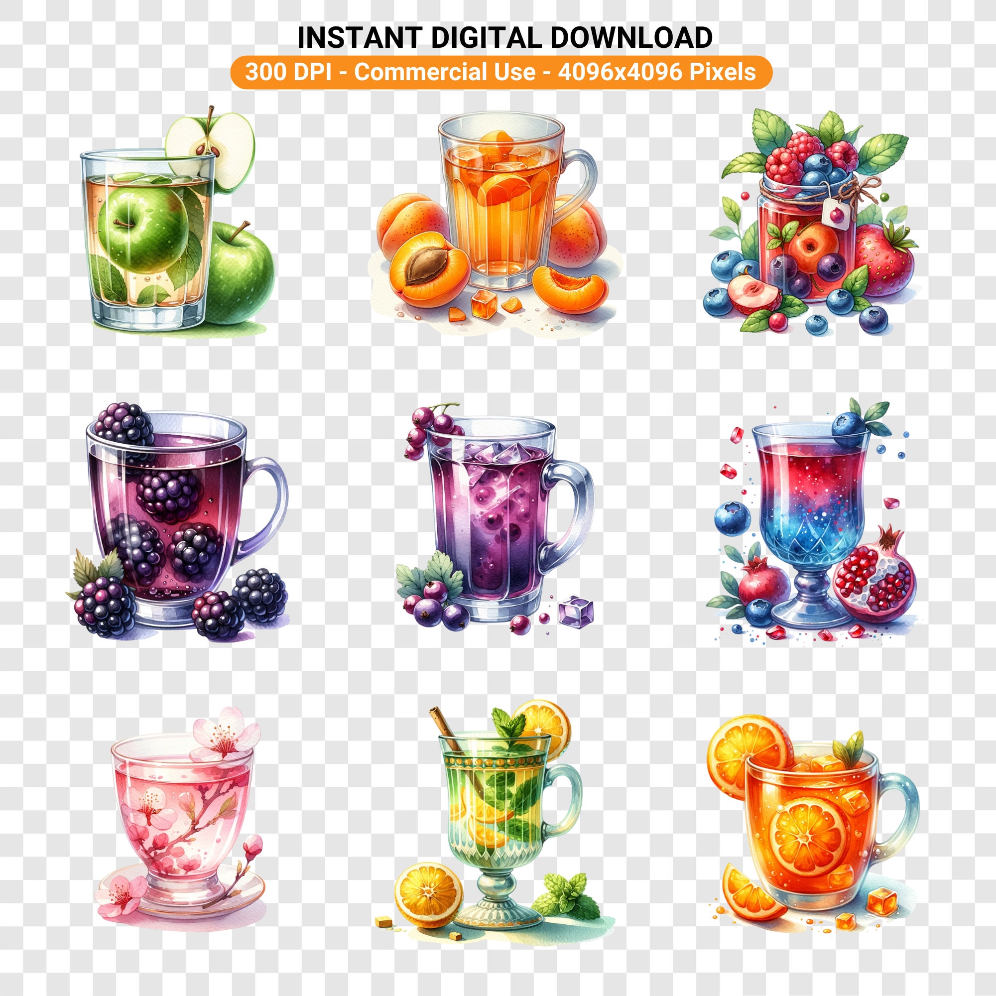 Fruit Tea Clipart Bundle, Set of 127, Fruit Tea PNG, Fruit Tea Cuteness ...