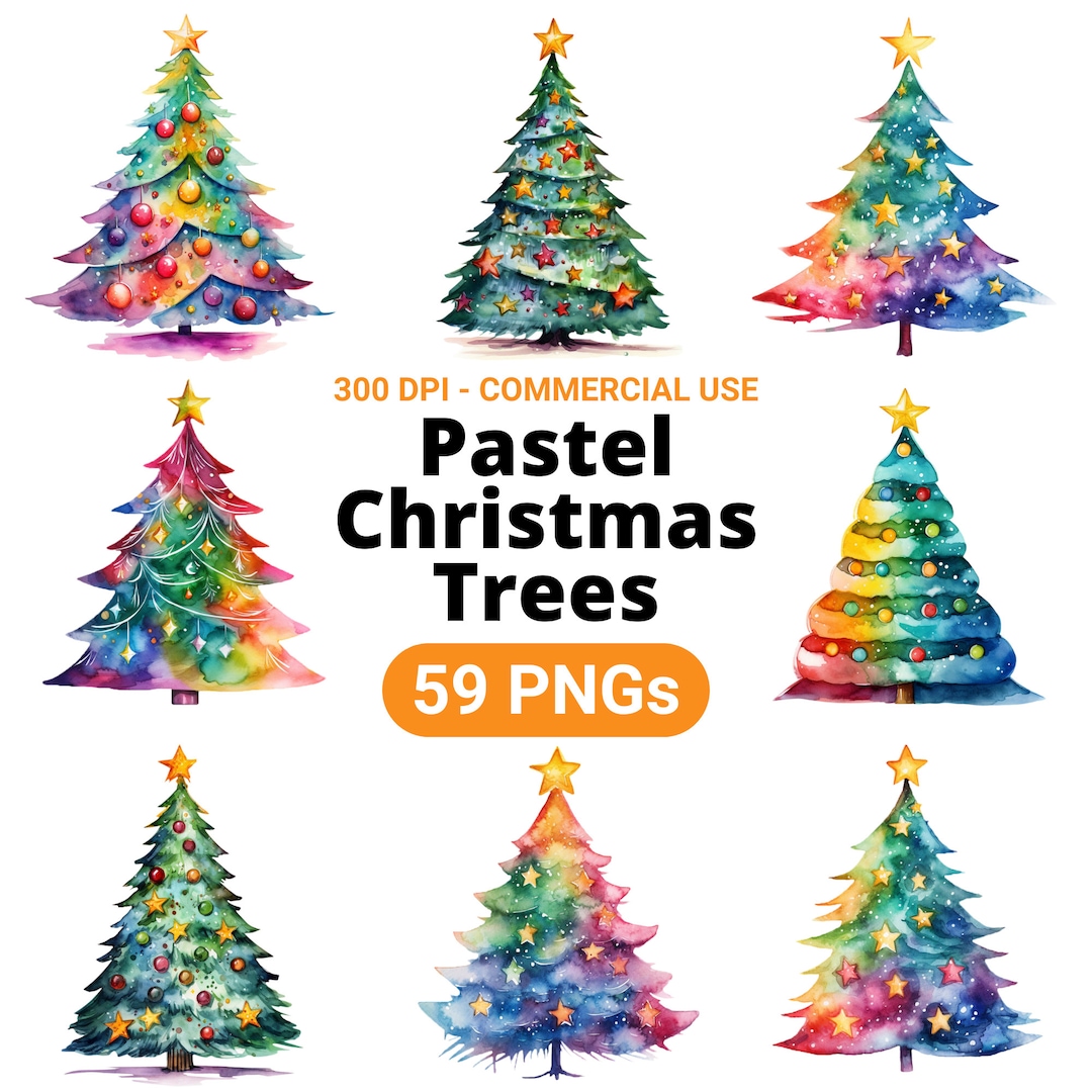Pastel Christmas Trees Clipart Bundle, Tree Watercolorful, Xmas Treepng ...