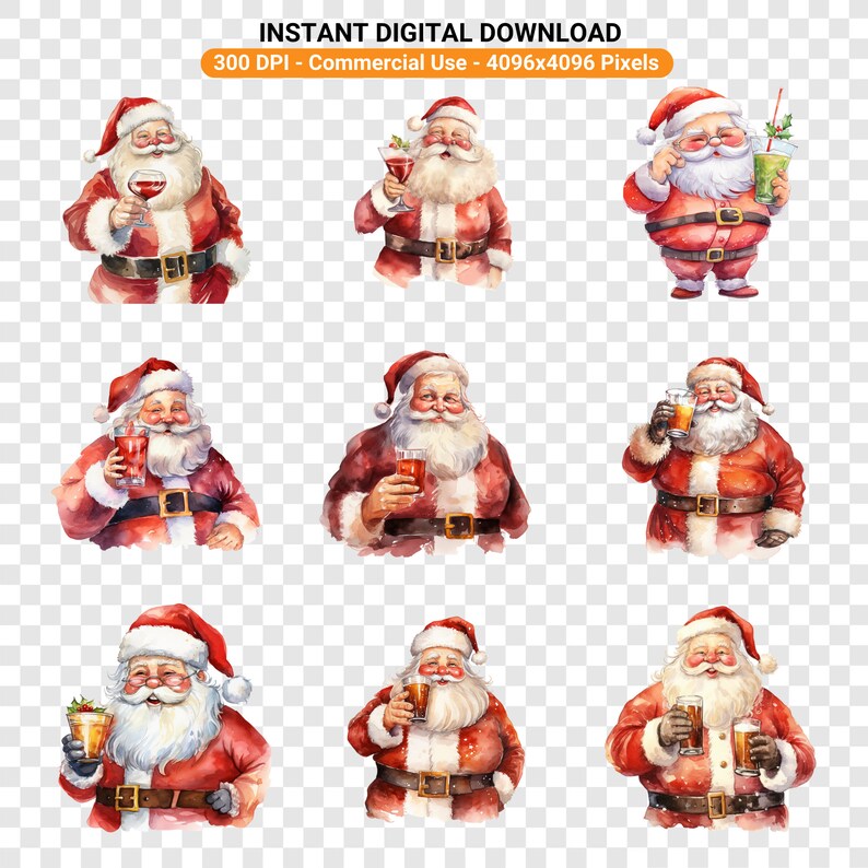 Santa Claus Drinking Clipart Bundle, Santa Claus Cuteness, Santa ...