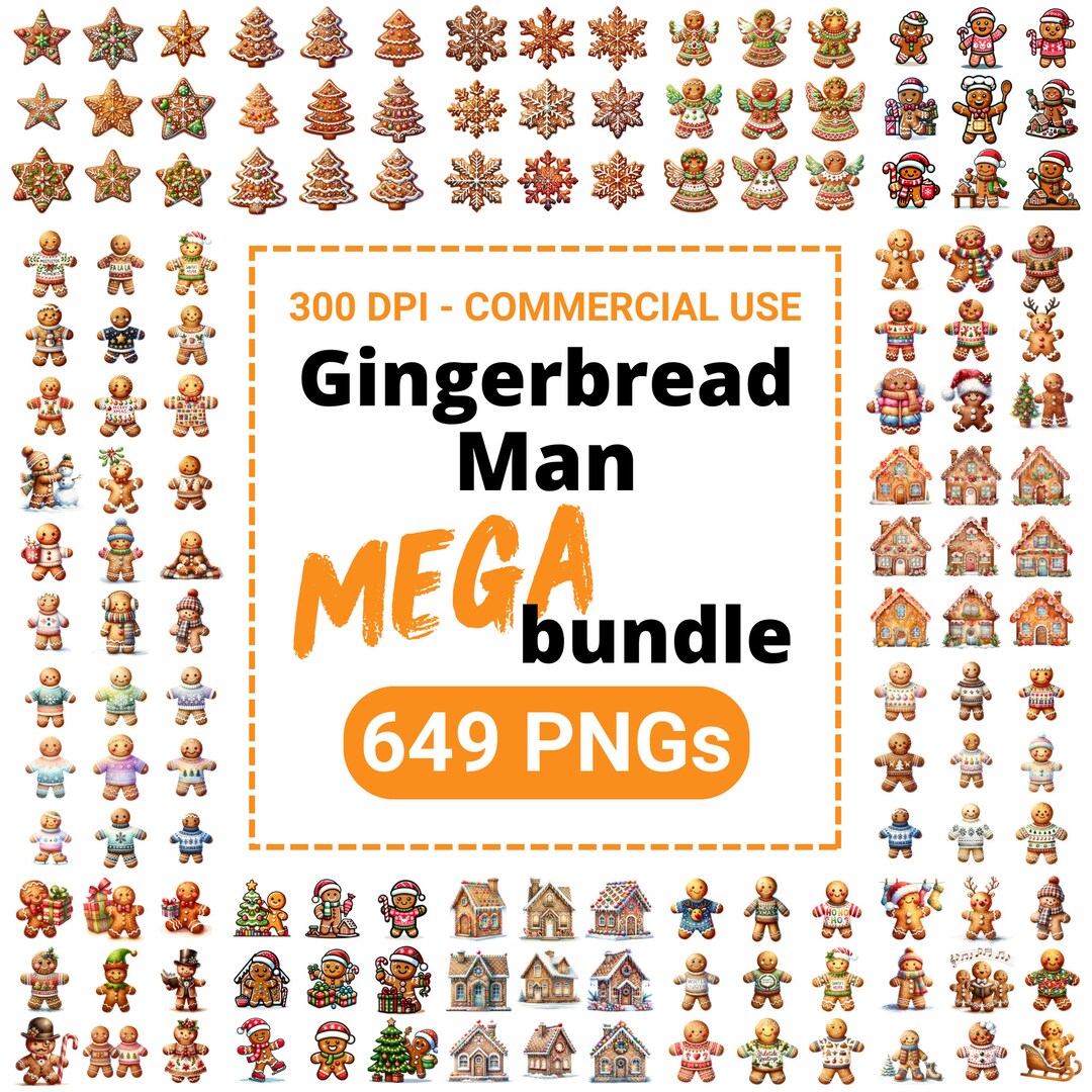 Gingerbread Man Clipart MEGA Bundle, Gingerbread Cuteness, Gingerbread ...