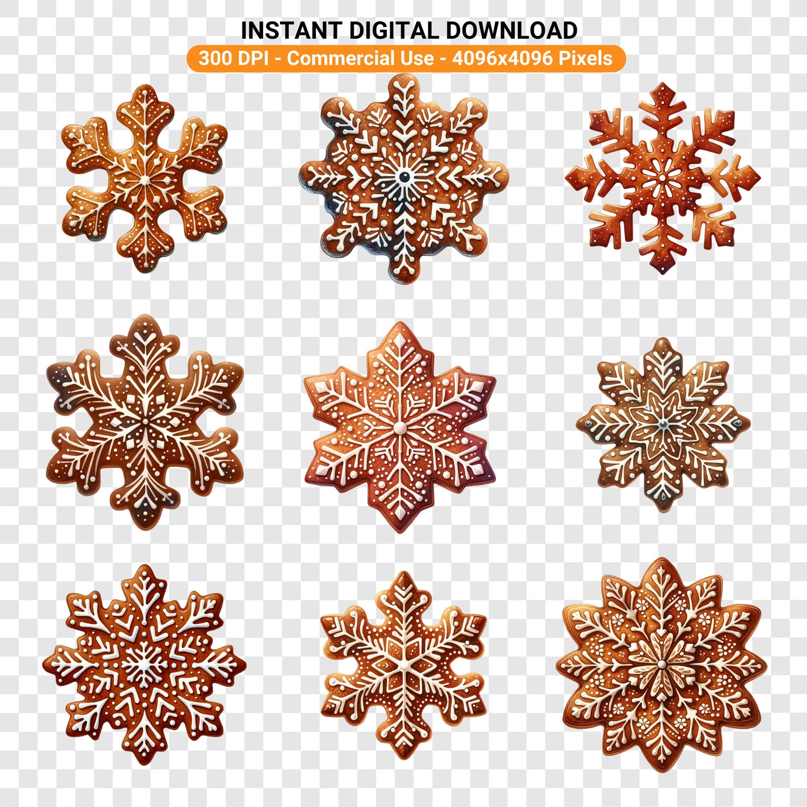 Gingerbread Snowflake Clipart Bundle, Gingerbread Cuteness, Gingerbread ...