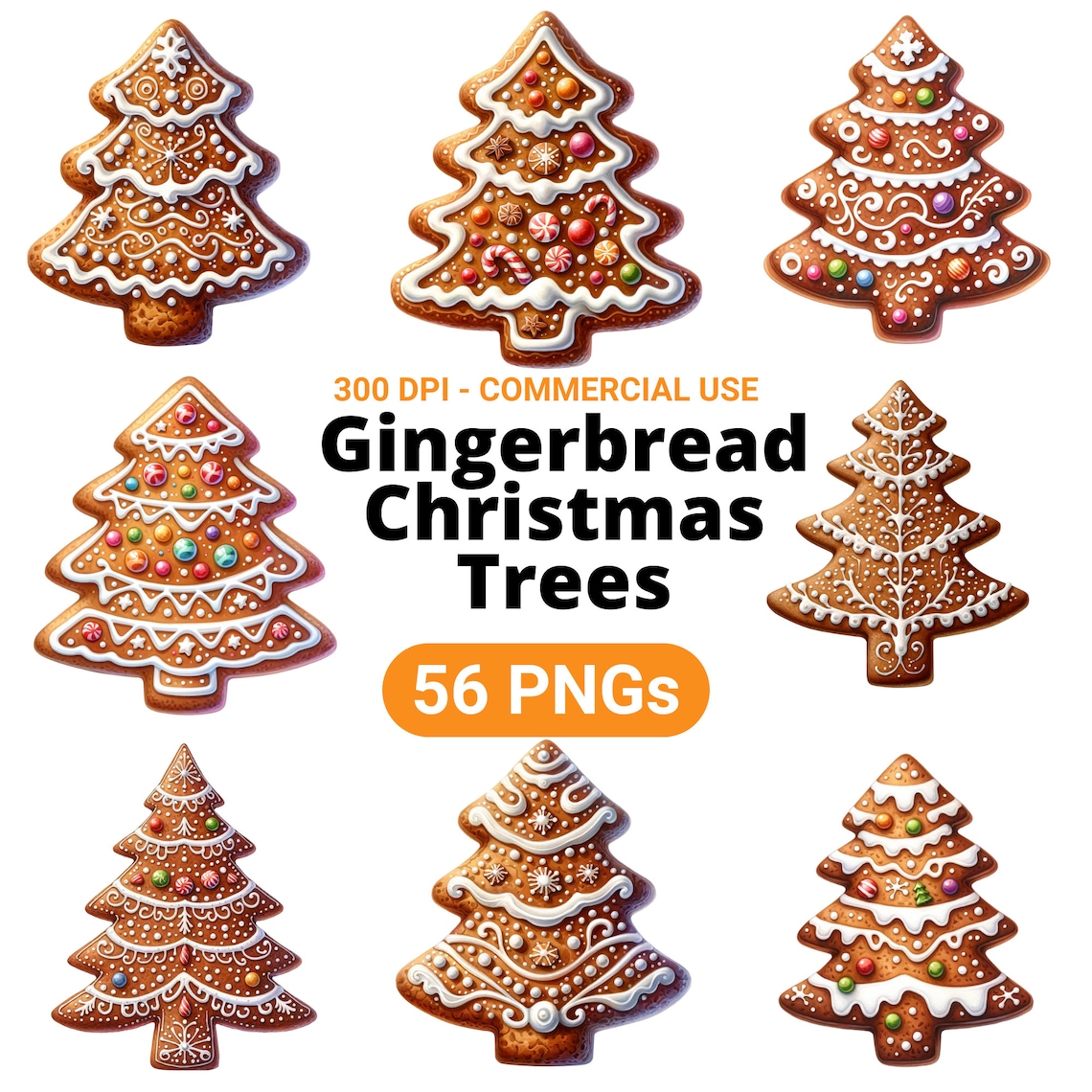 Gingerbread Xmas Tree Clipart Bundle, Gingerbread Cuteness, Gingerbread ...